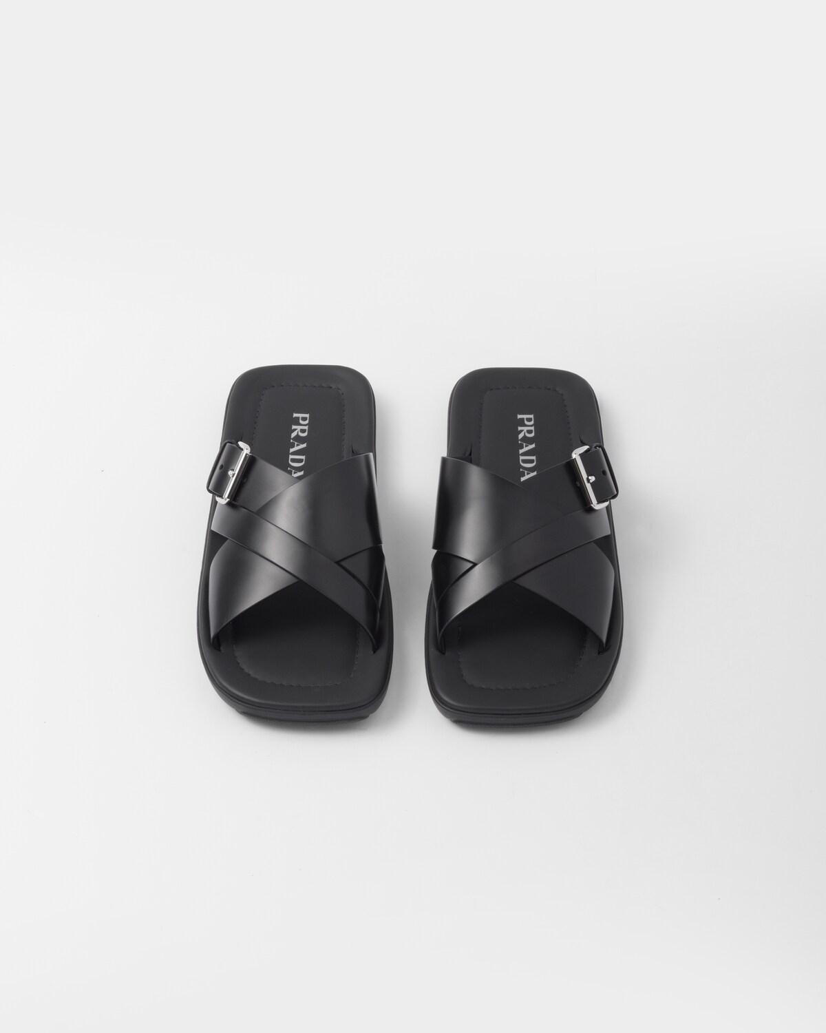 Black Brushed Leather Slides | PRADA