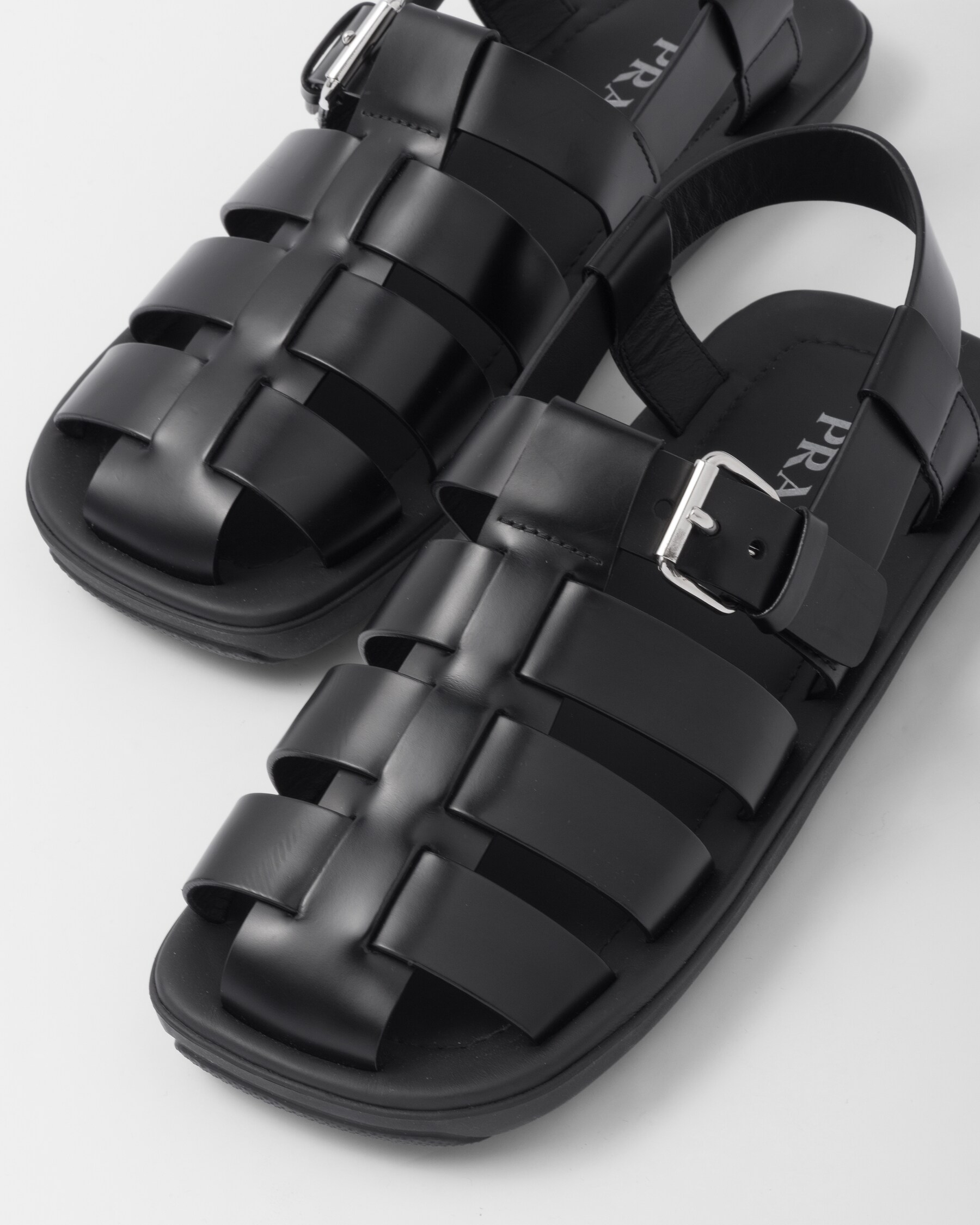 Black Brushed Leather Sandals | PRADA