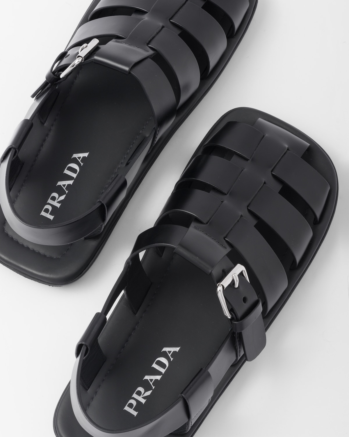 Black Brushed Leather Sandals | PRADA