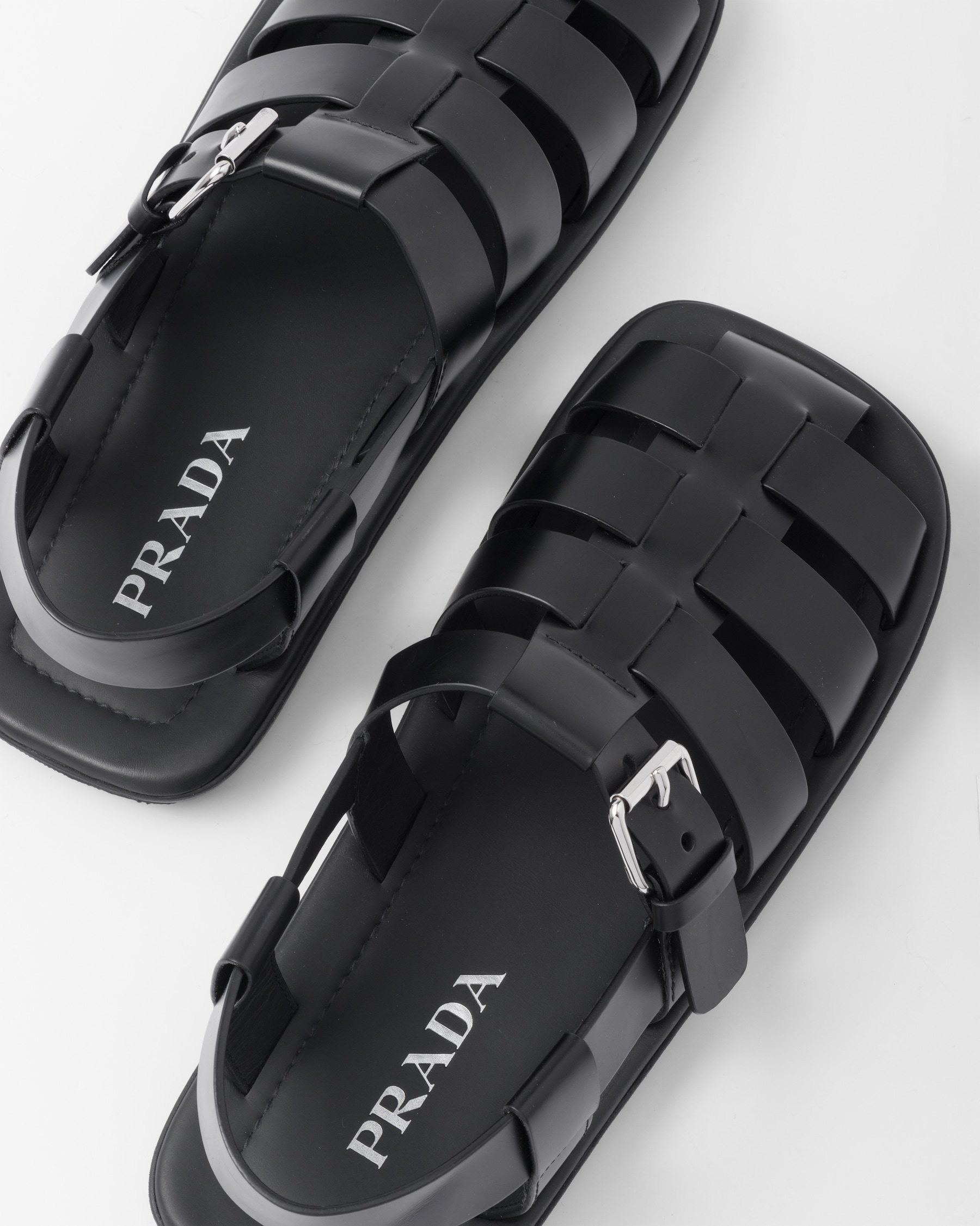 Black Brushed Leather Sandals | PRADA