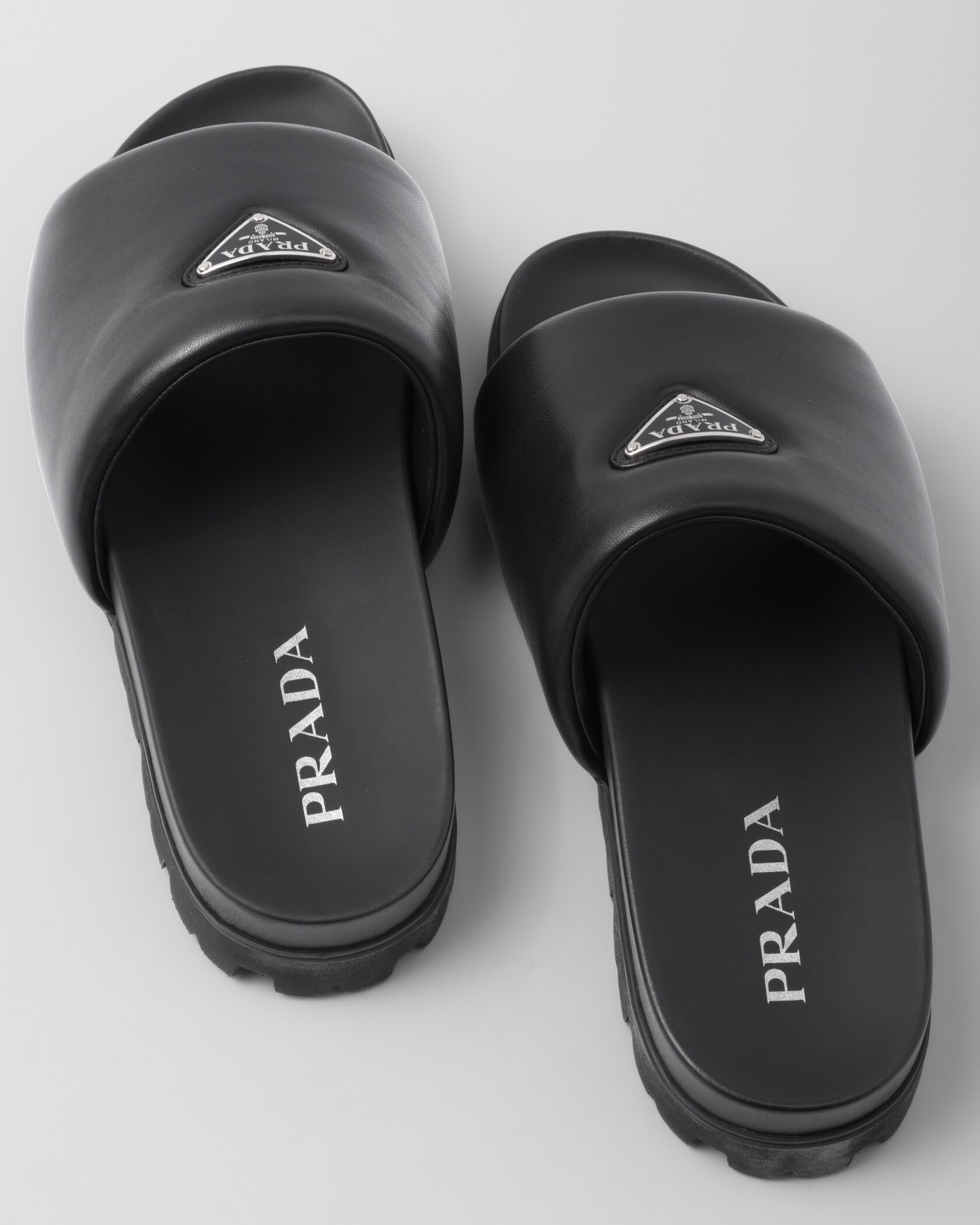 Black Padded Nappa Leather Slides | PRADA