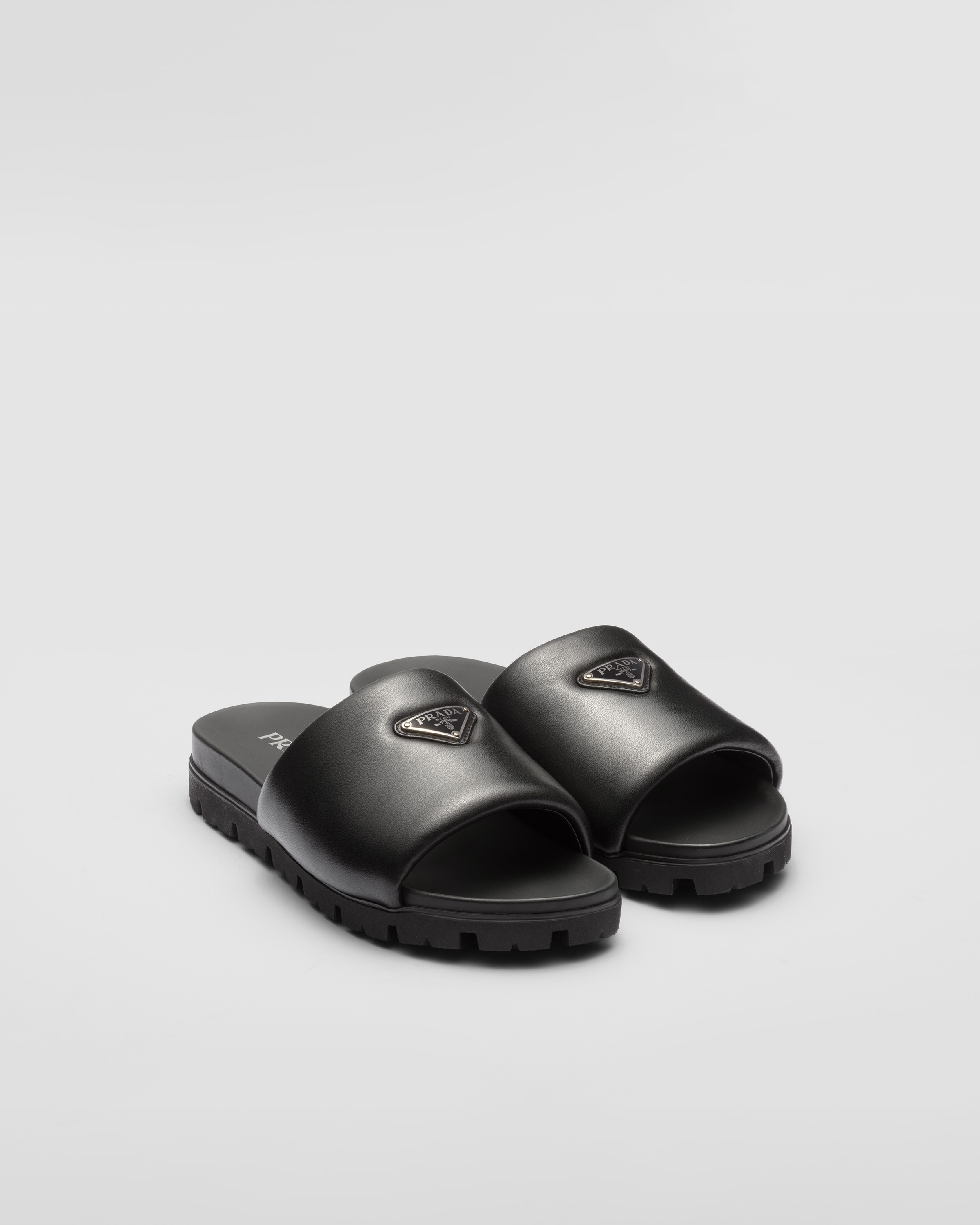 Black Padded Nappa Leather Slides | PRADA