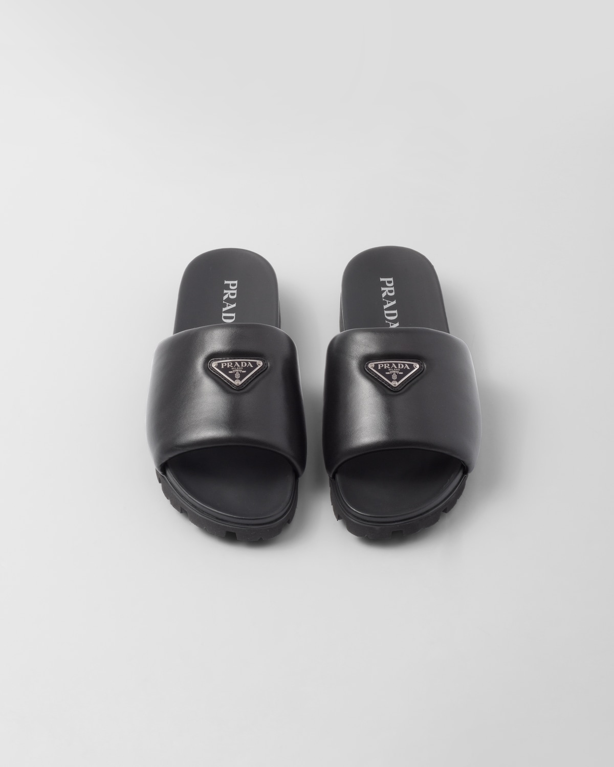 Black Padded Nappa Leather Slides | PRADA