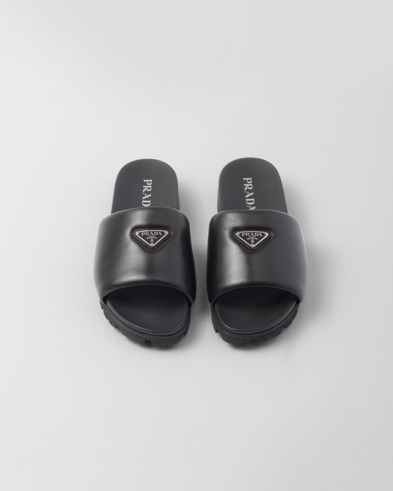 Black Padded Nappa Leather Slides | PRADA