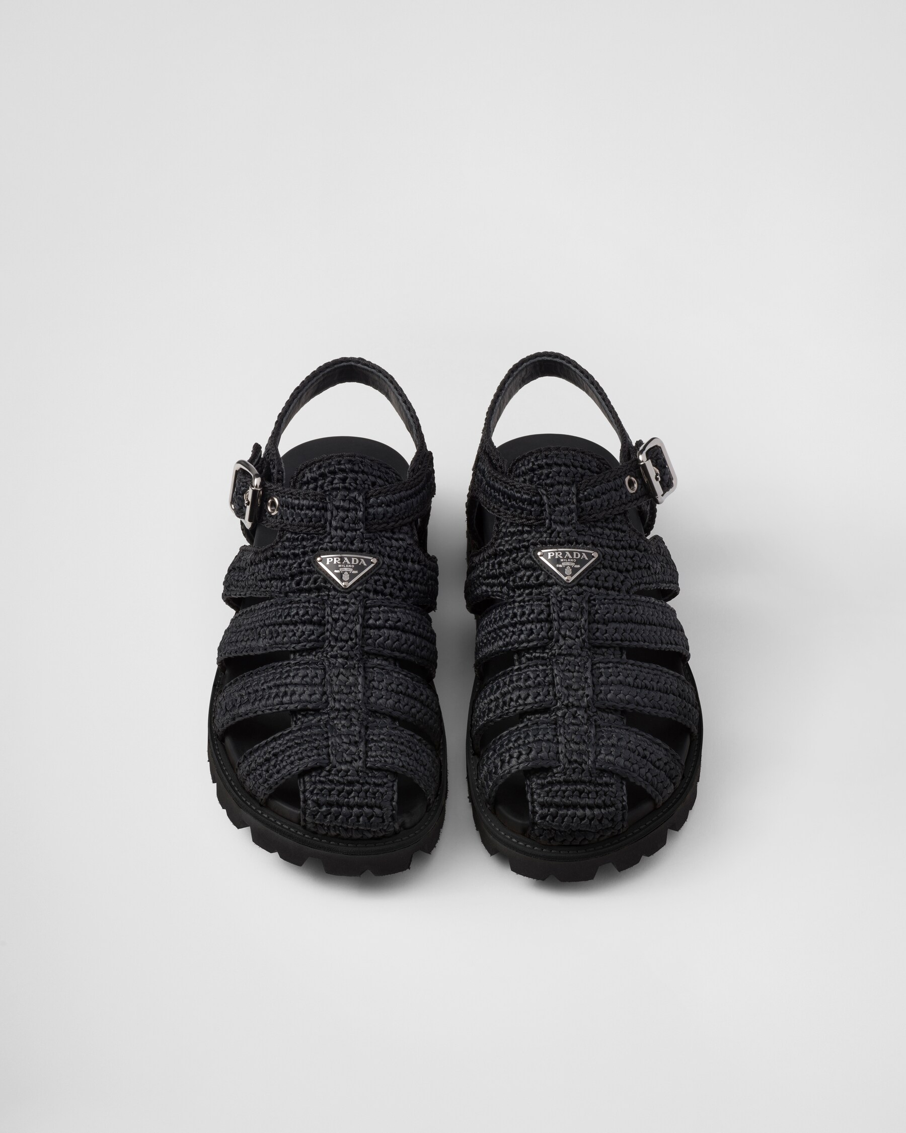 Black Crochet Fisherman Sandals | PRADA