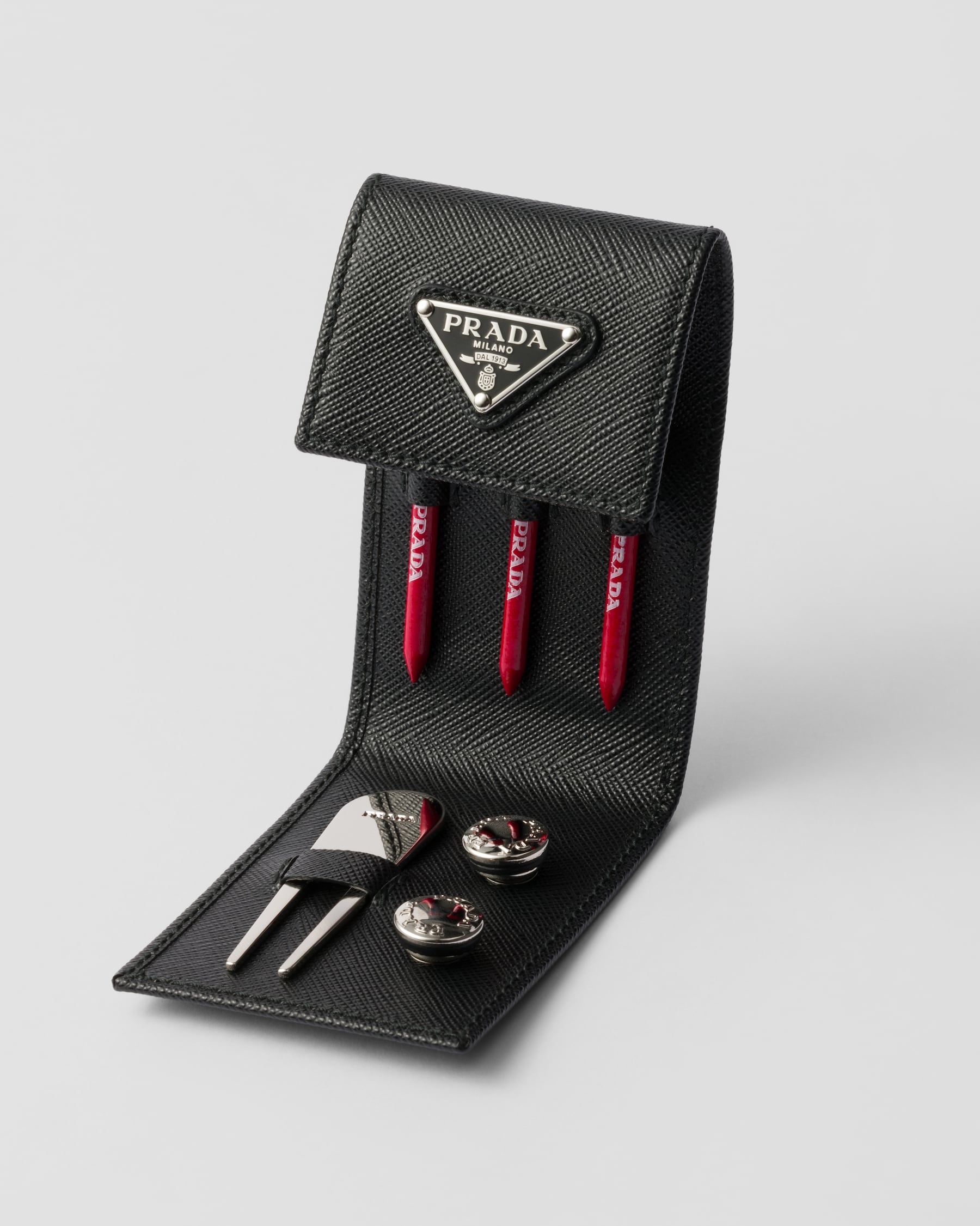Black Saffiano Leather Golf Tee Case | PRADA