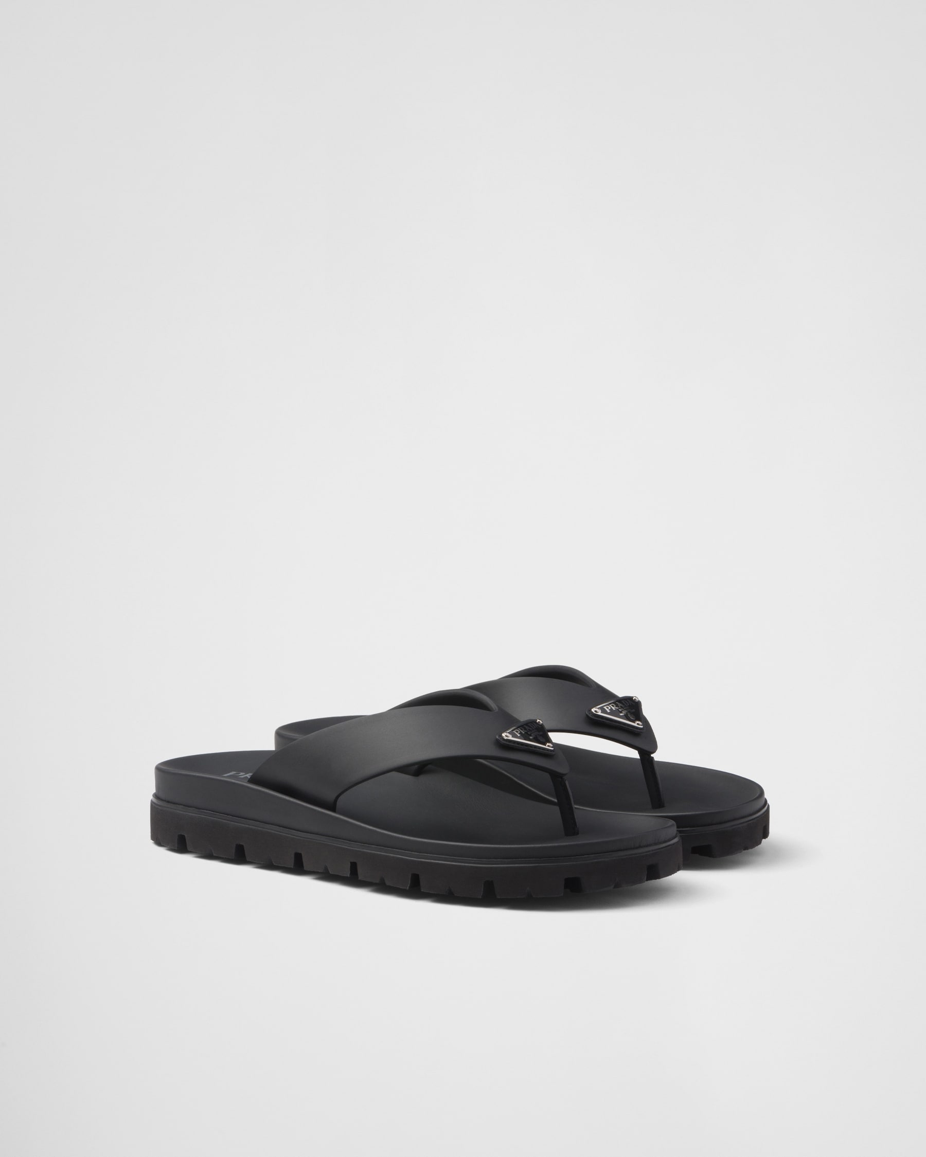 Black Rubber Thong Sandals | PRADA