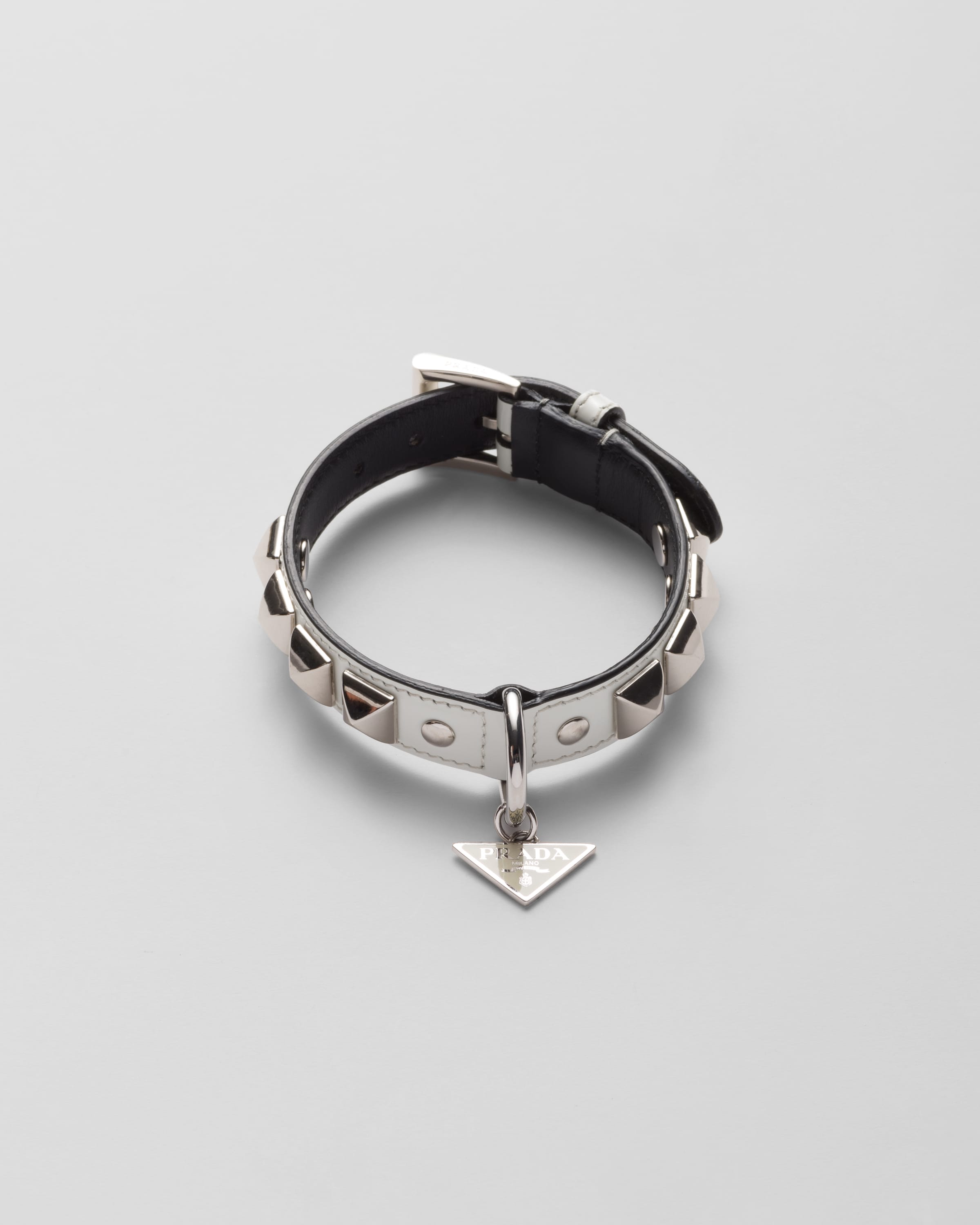 White Brushed Leather Pet Collar | PRADA