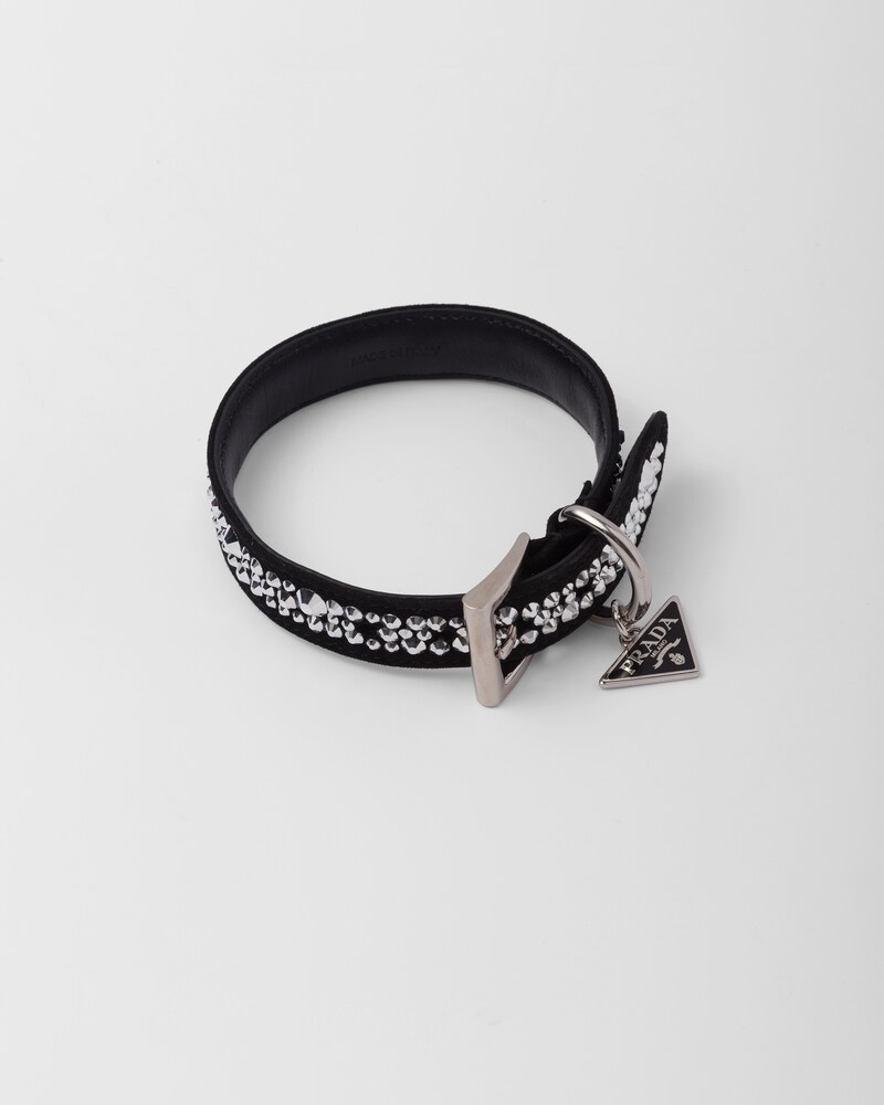 Metal Crystal-studded Suede Pet Collar | PRADA