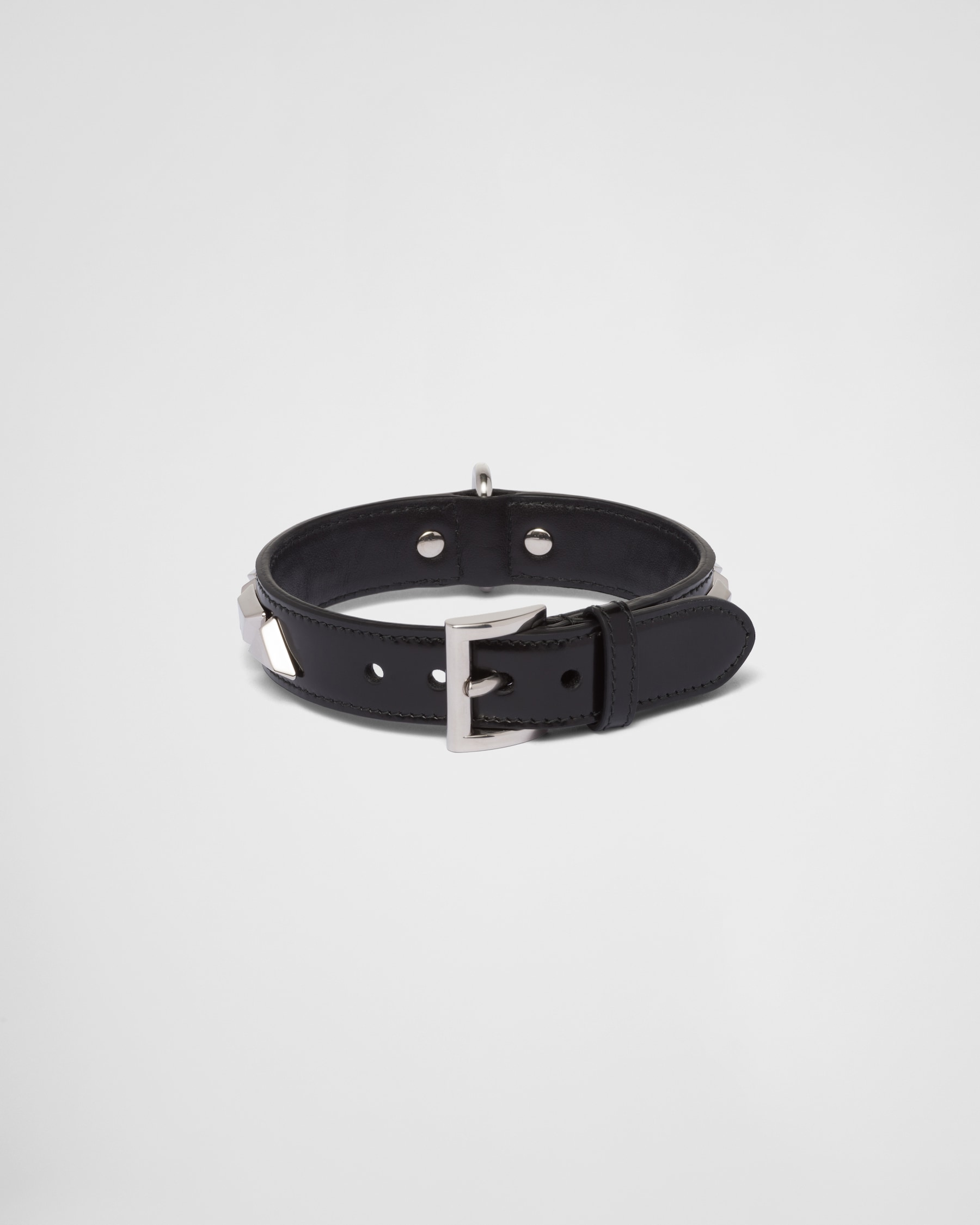 Black Studded Brushed Leather Pet Collar | PRADA