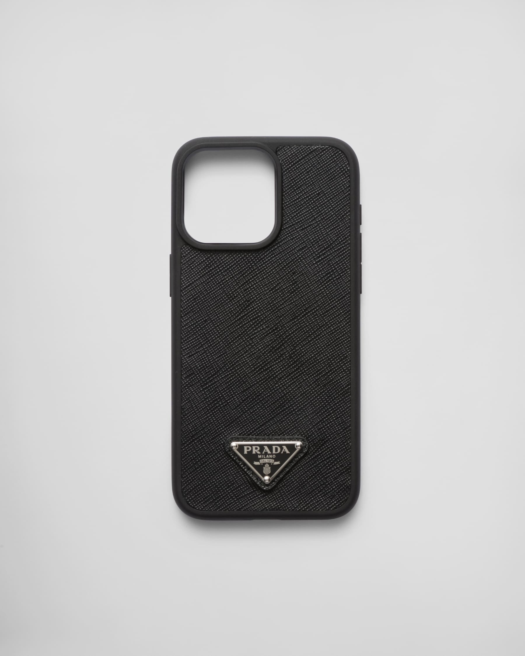 Capa Para Iphone 15 Pro Max Em Couro Saffiano Preto | PRADA