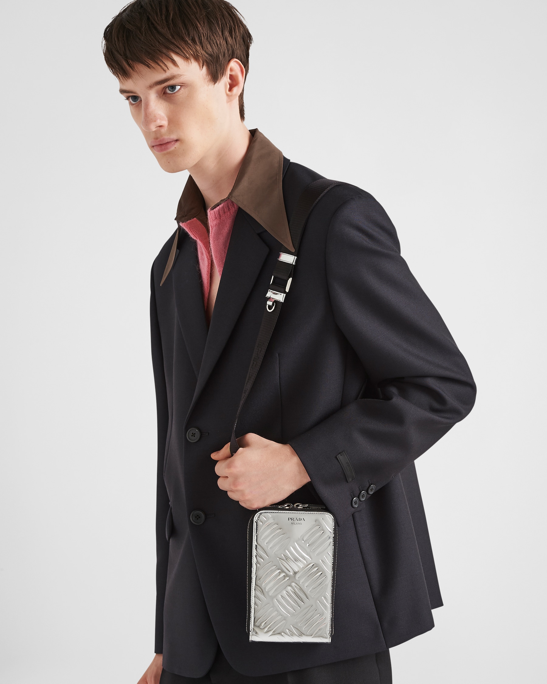 Silver Brushed Leather Smartphone Case | PRADA