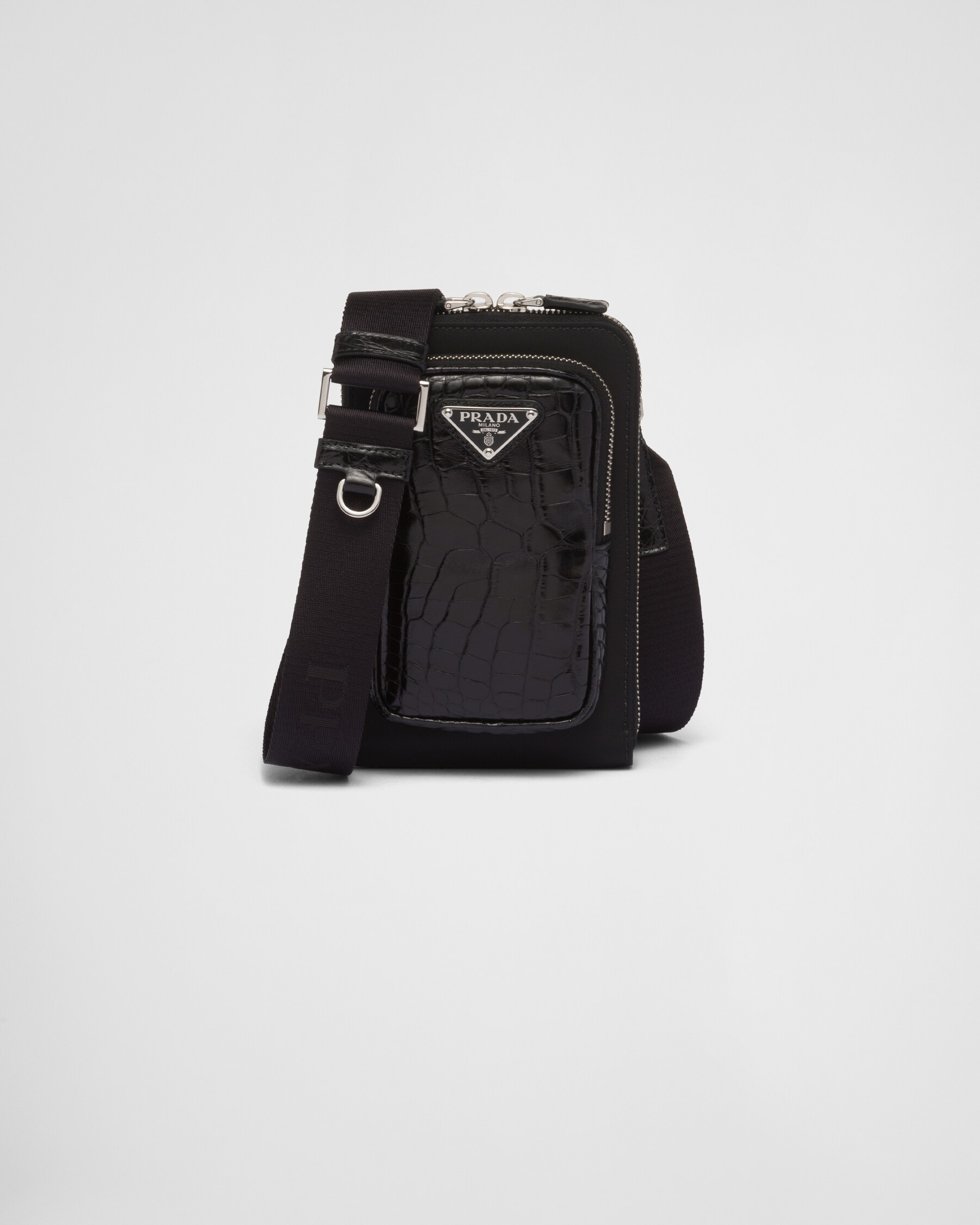 Black Re-nylon And Crocodile Leather Smartphone Case | PRADA