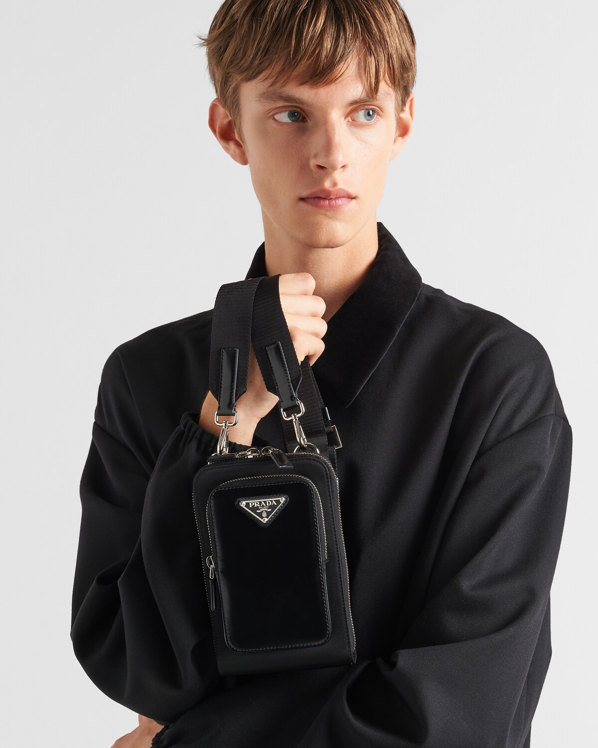 Black Re-nylon And Brushed Leather Smartphone Case | PRADA