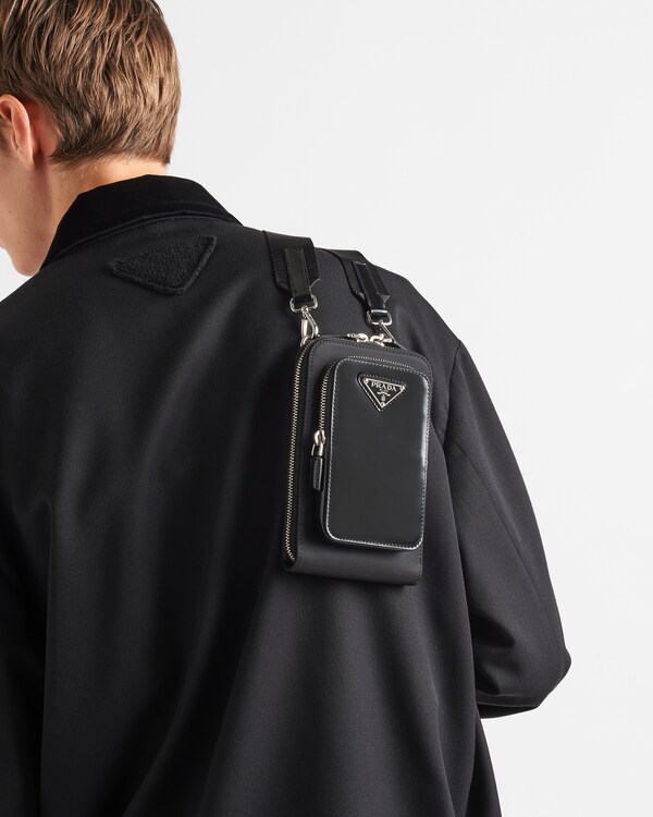 Black Re-nylon And Brushed Leather Smartphone Case | PRADA