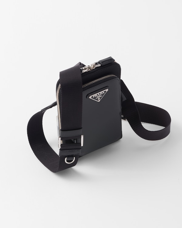 Black Re-nylon And Brushed Leather Smartphone Case | PRADA