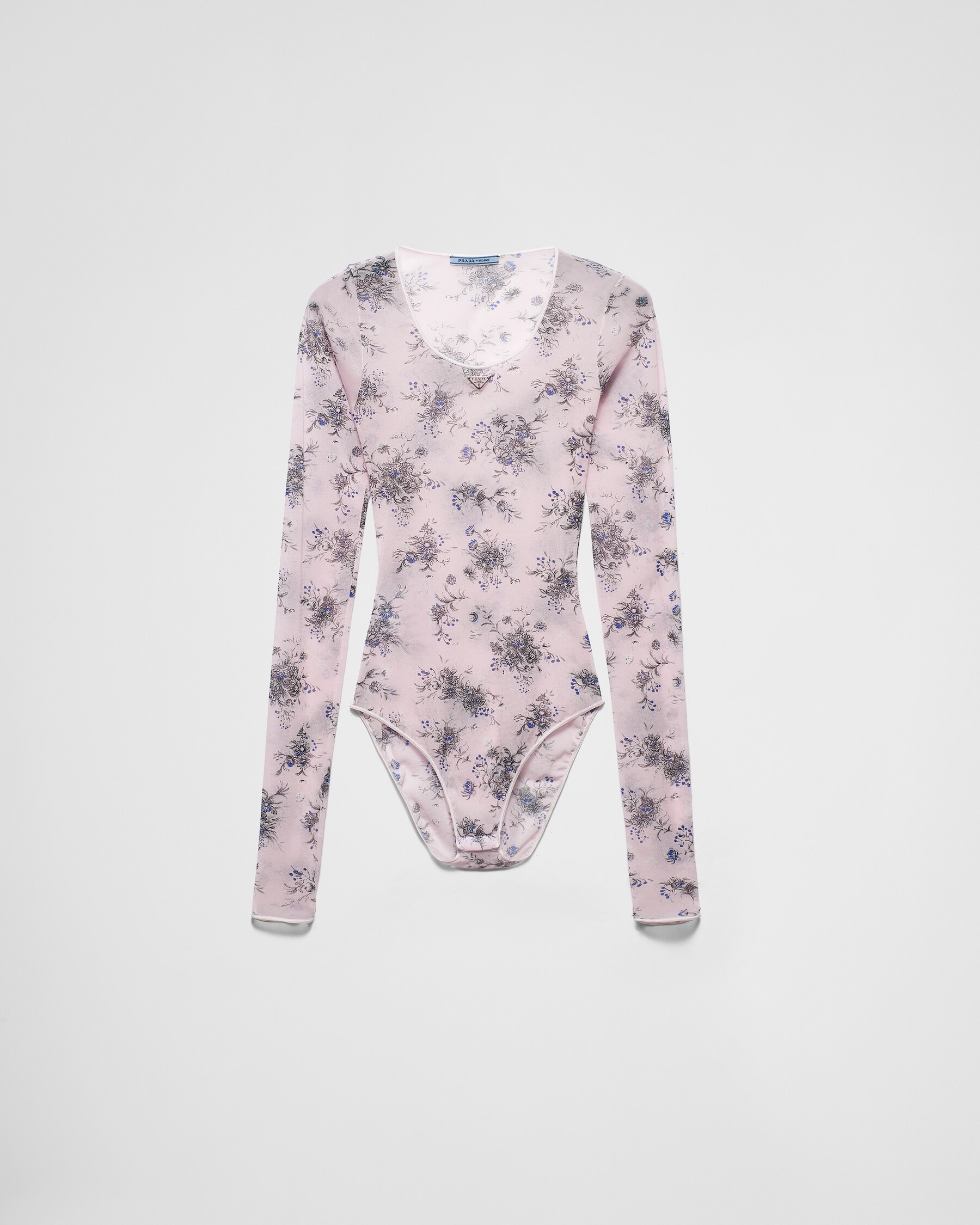 Pink Printed Stretch Tulle Bodysuit | PRADA