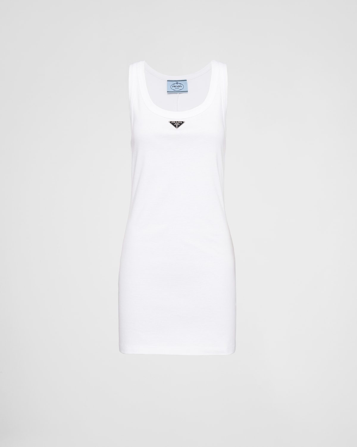White Ribbed Knit Jersey Dress | PRADA