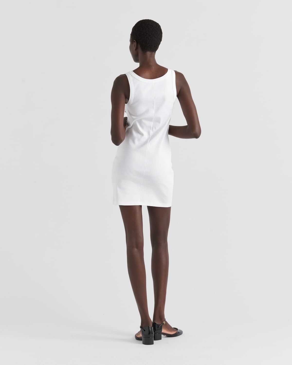 White Embroidered Ribbed Jersey Dress | PRADA