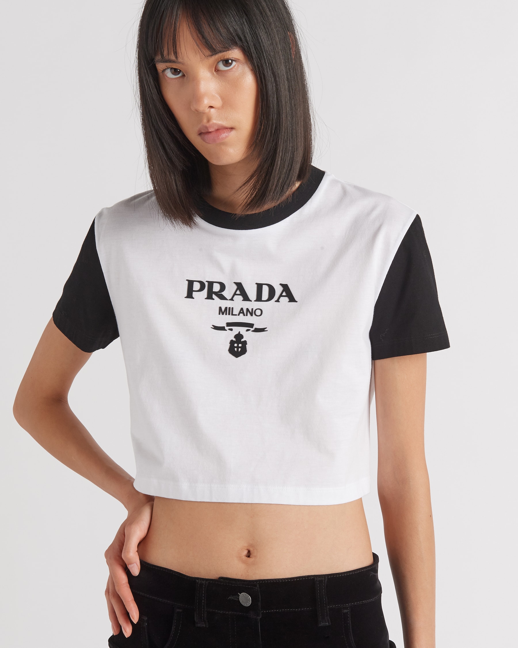 White/black Jersey T-shirt | PRADA