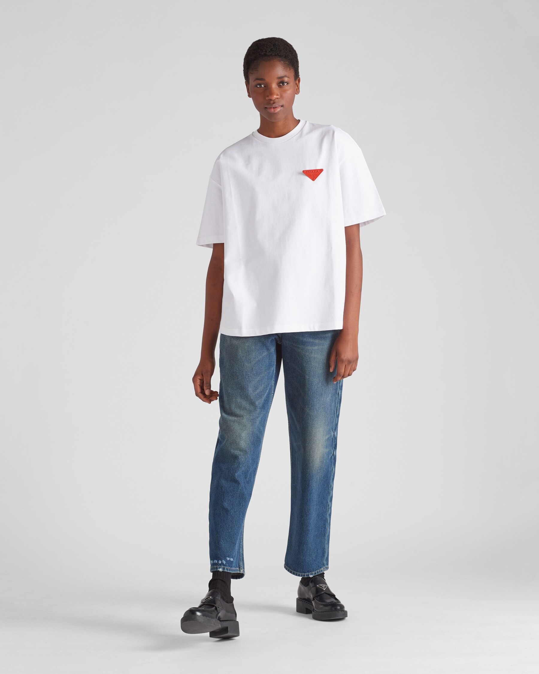 White Oversized Jersey T-shirt | PRADA