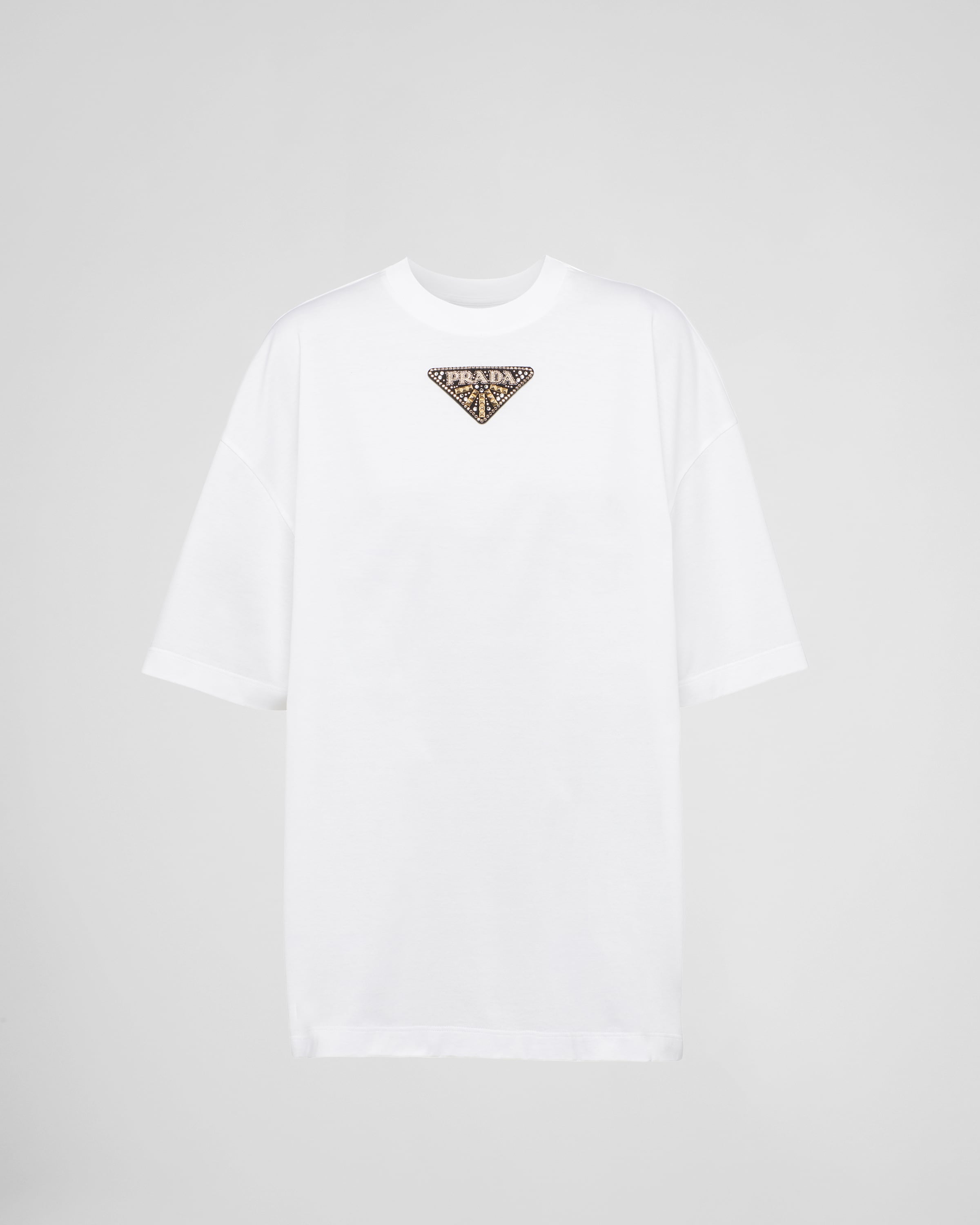 White Embroidered jersey T-shirt | Prada