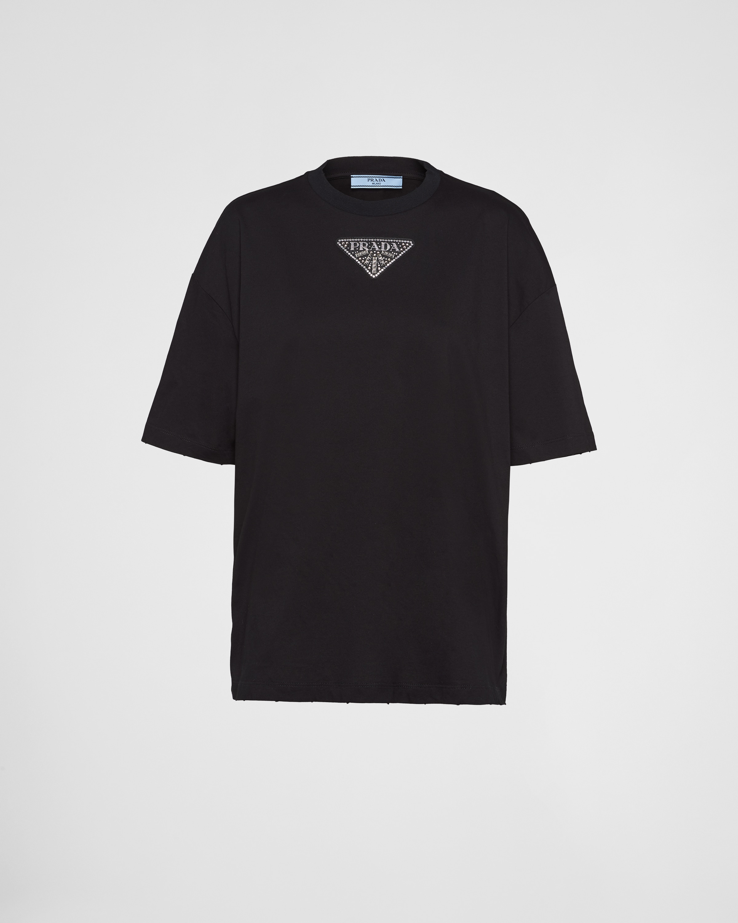 Black Embroidered jersey T-shirt | Prada