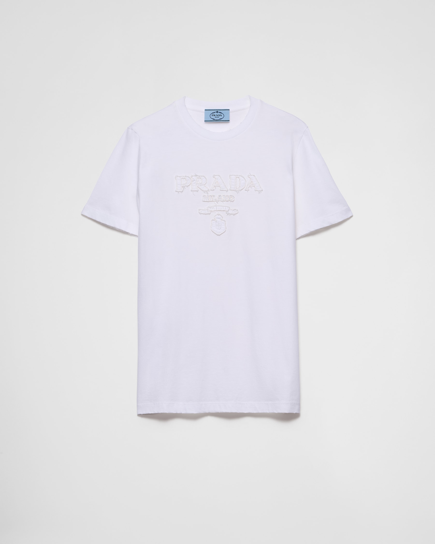 White Embroidered Jersey T-shirt | PRADA