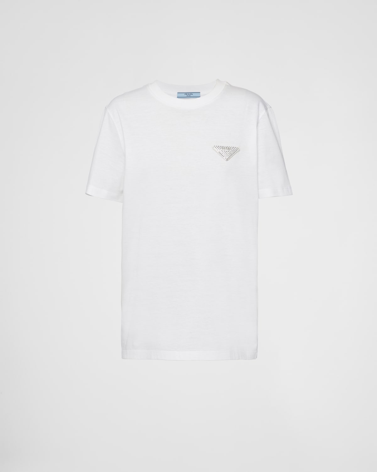 White Embroidered Jersey T-shirt | PRADA