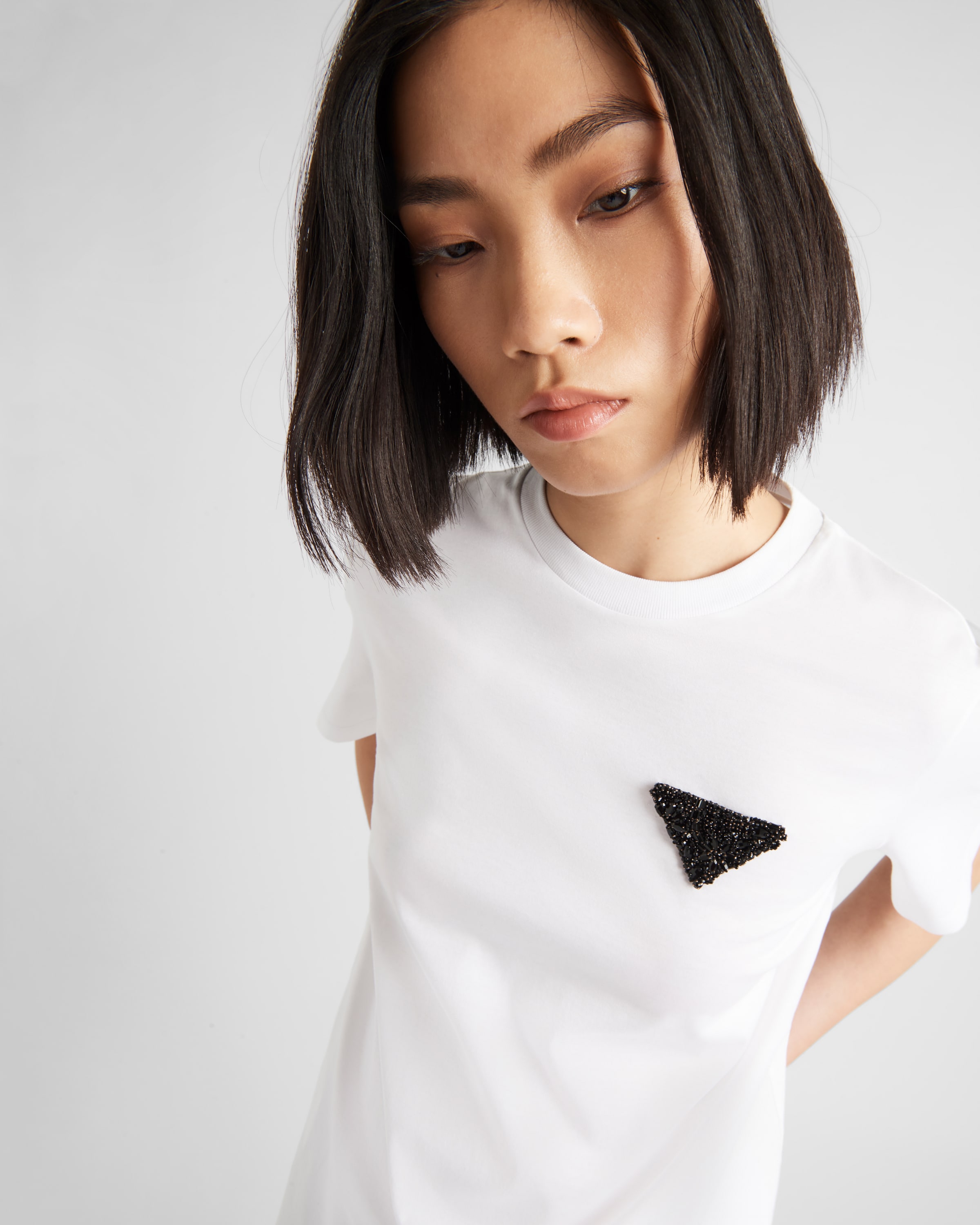 White Embroidered Jersey T-shirt | PRADA