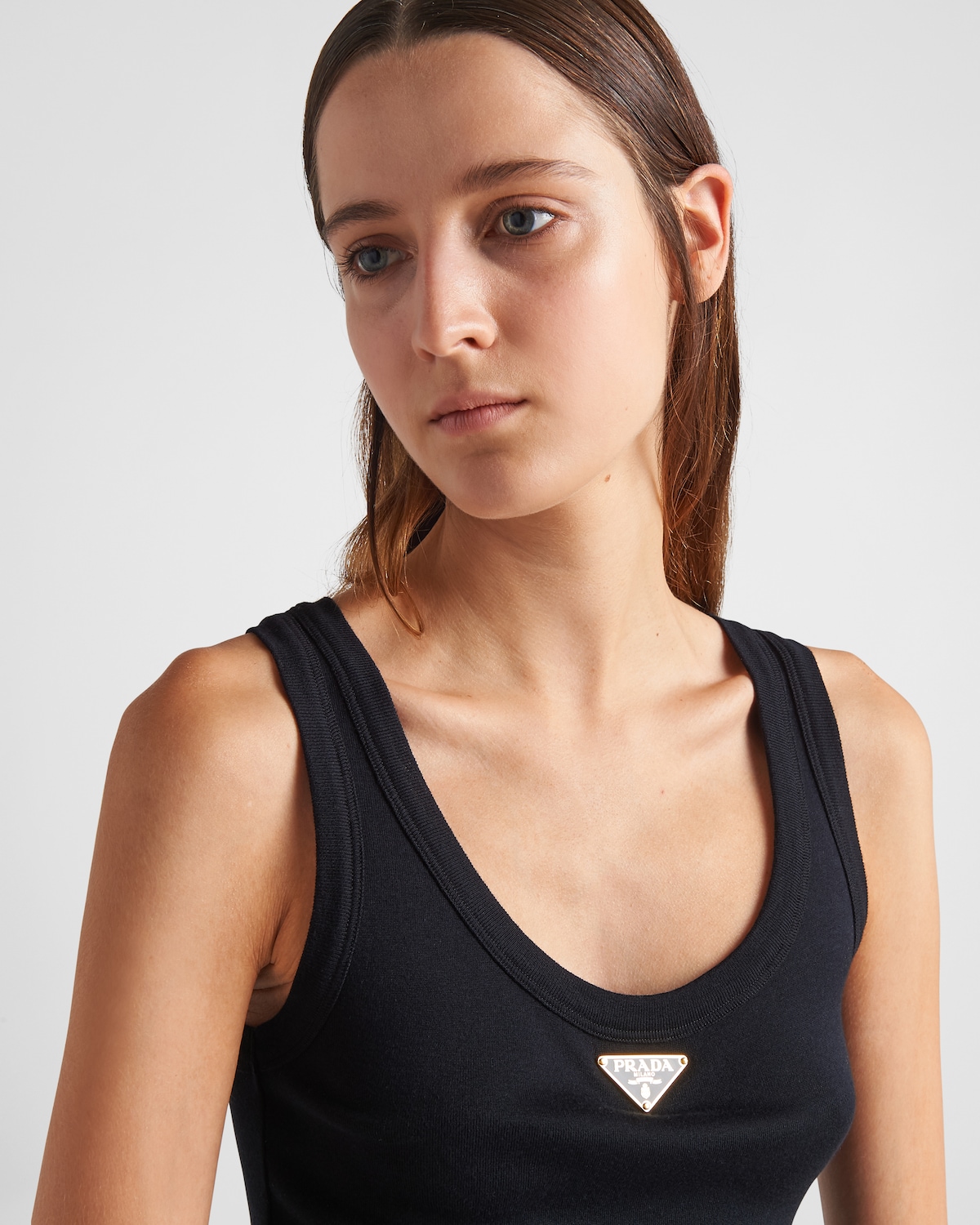 Black Ribbed Knit Jersey Tank Top | PRADA