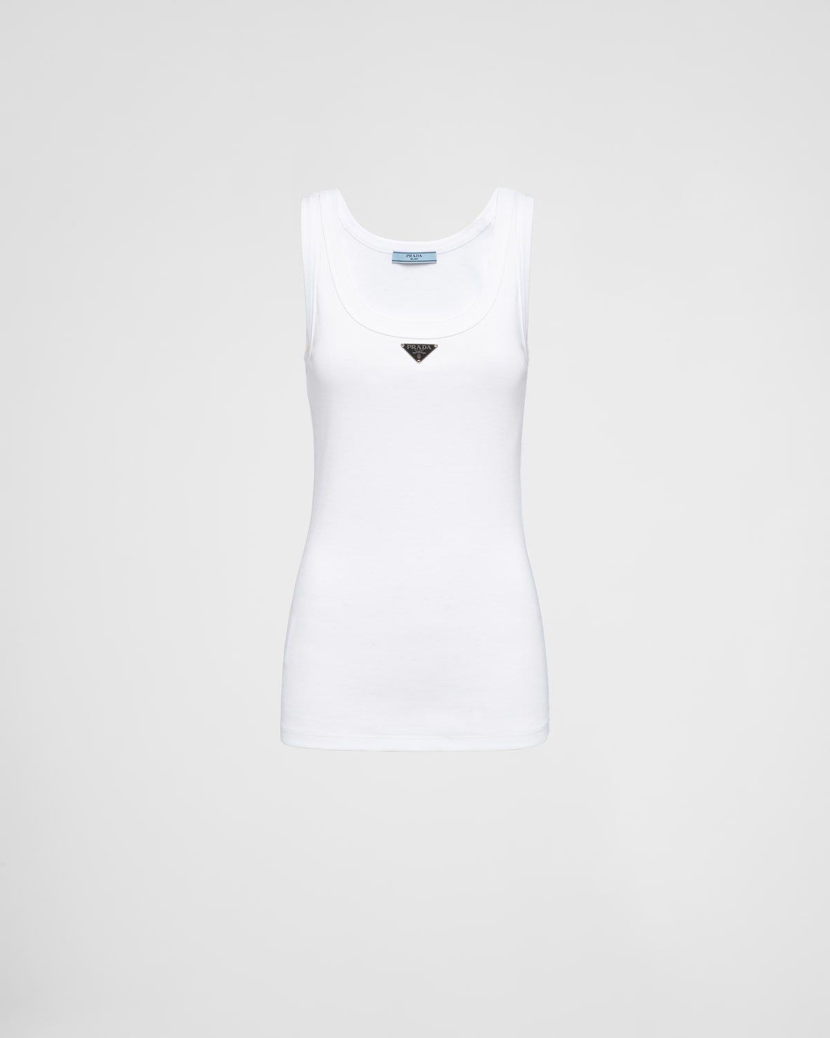 White Ribbed Knit Jersey Tank Top | PRADA