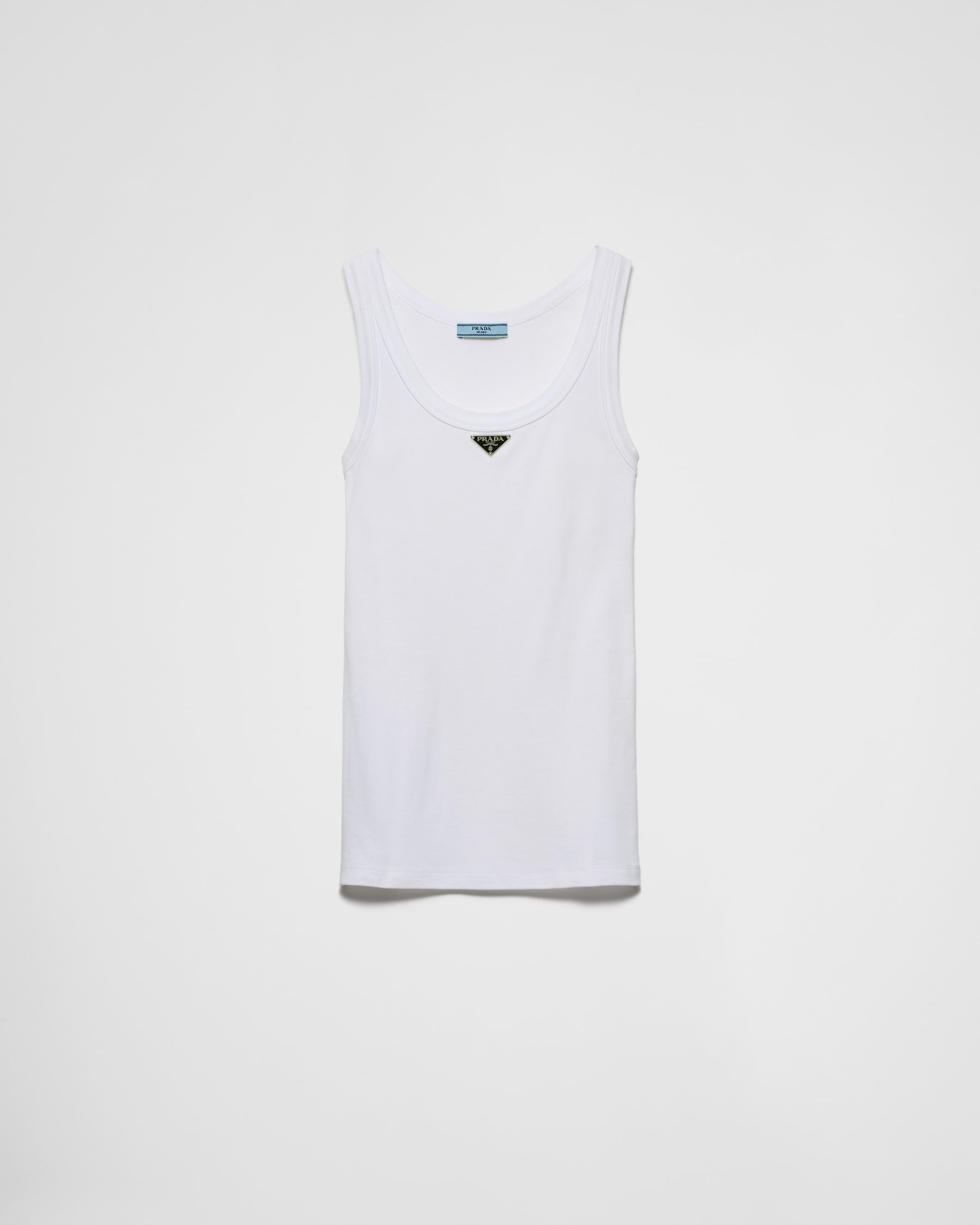 White Ribbed Knit Jersey Tank Top | PRADA - United States