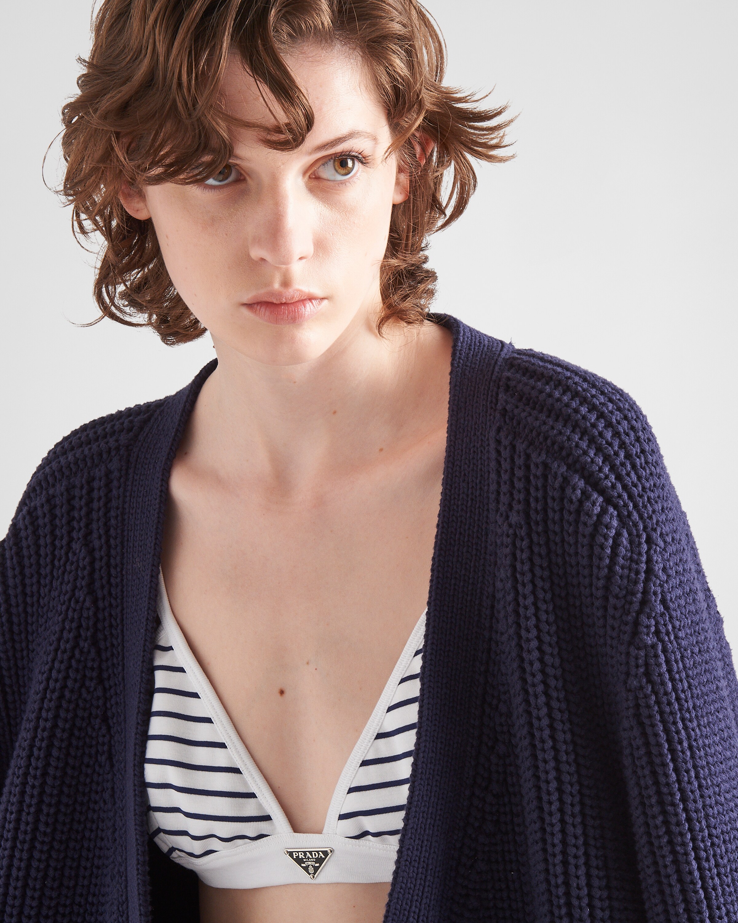 White/blue Printed jersey bra | Prada