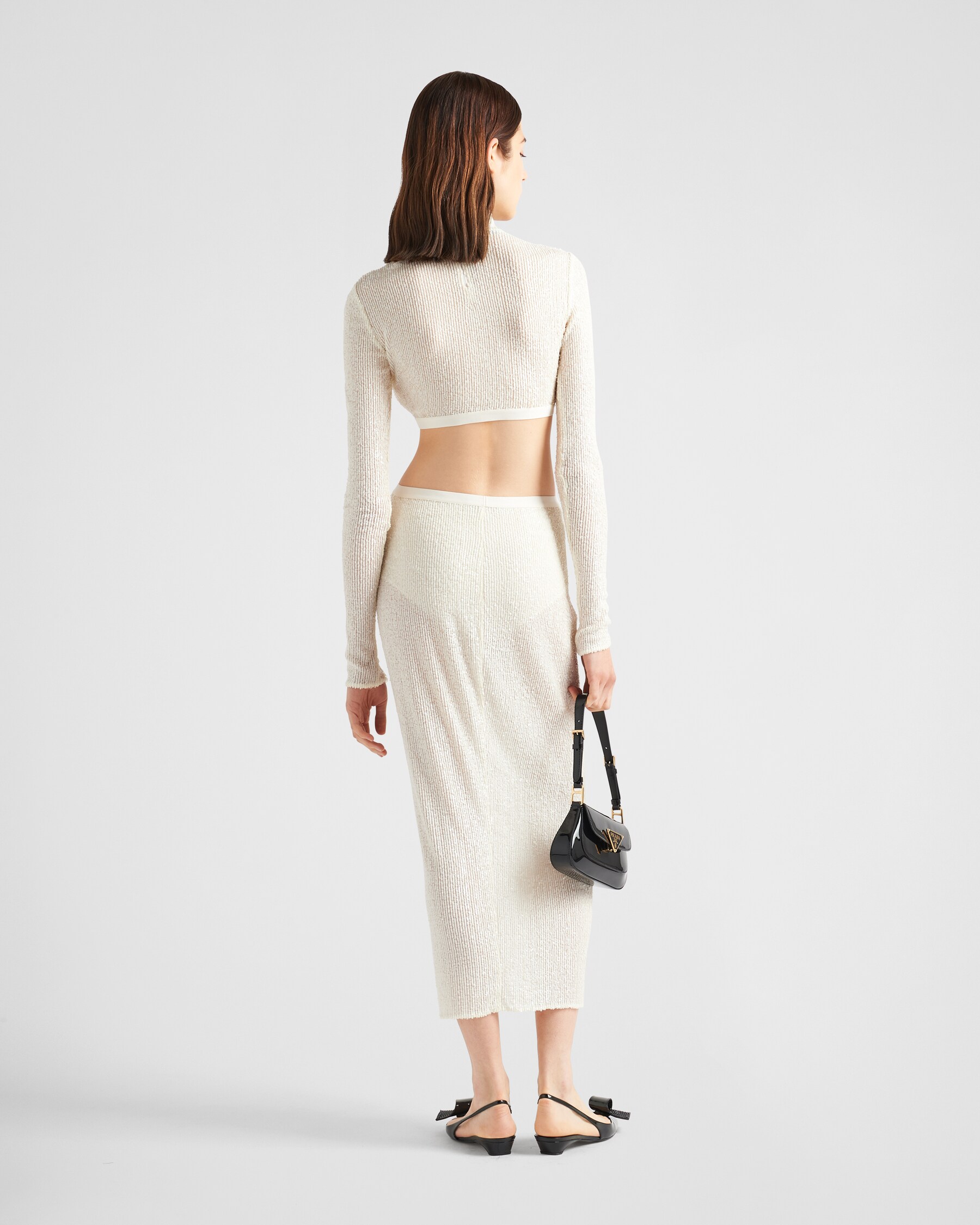 Ivory Sequined Stretch Top | PRADA