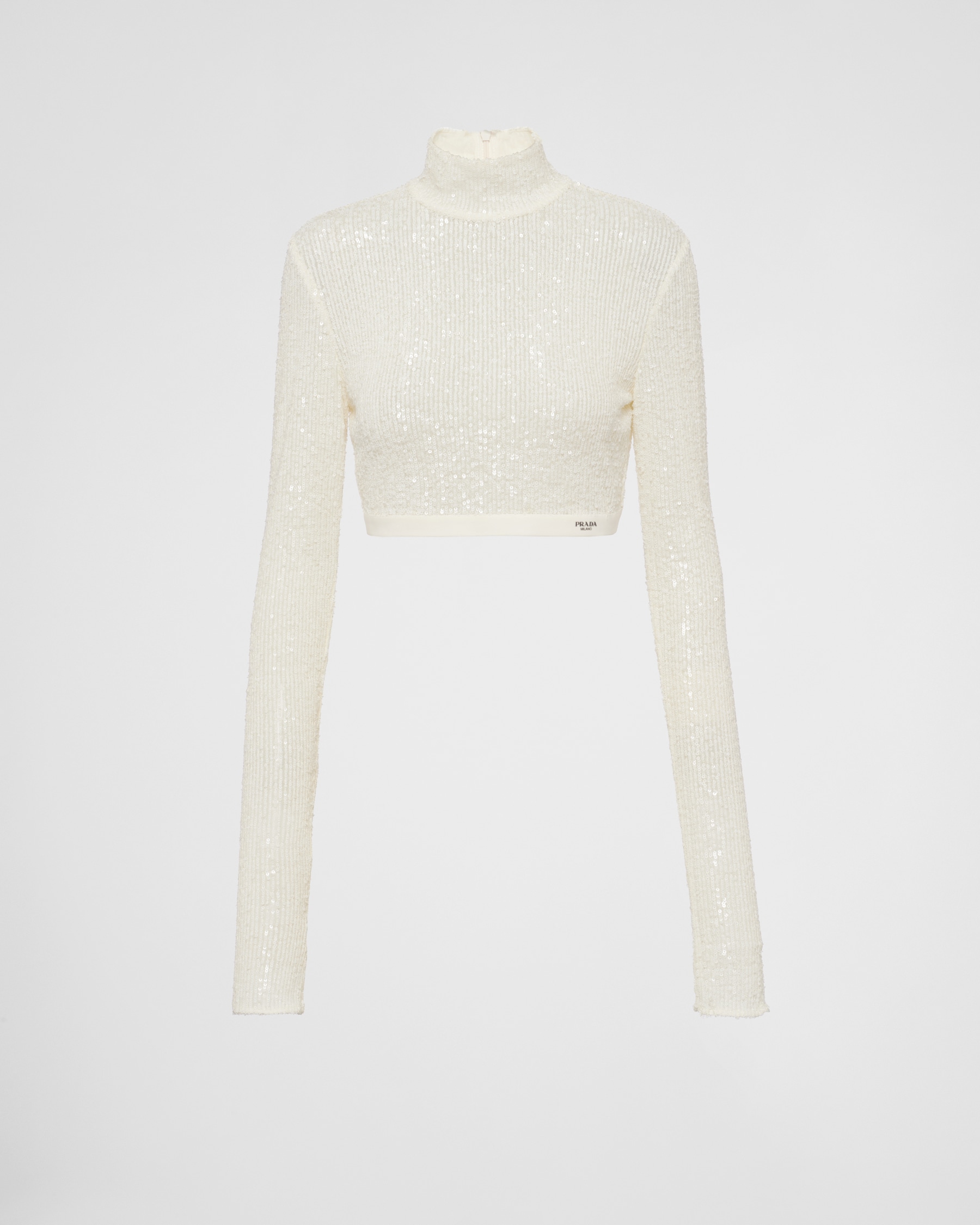 Ivory Sequined Stretch Top | PRADA