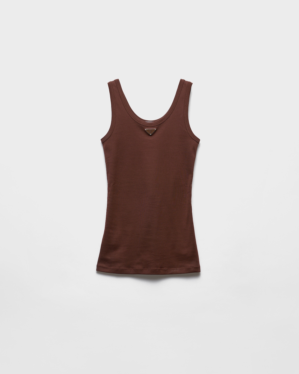 Cocoa Brown Ribbed Knit Top | PRADA - United States