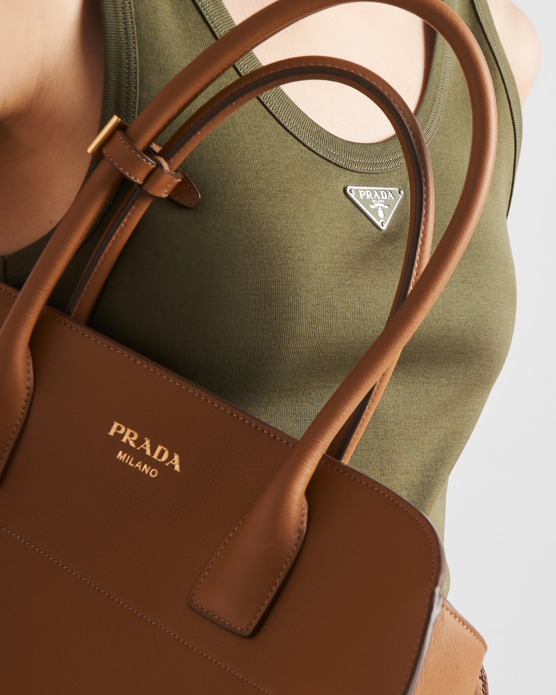 Camouflage Green Ribbed Knit Top | PRADA