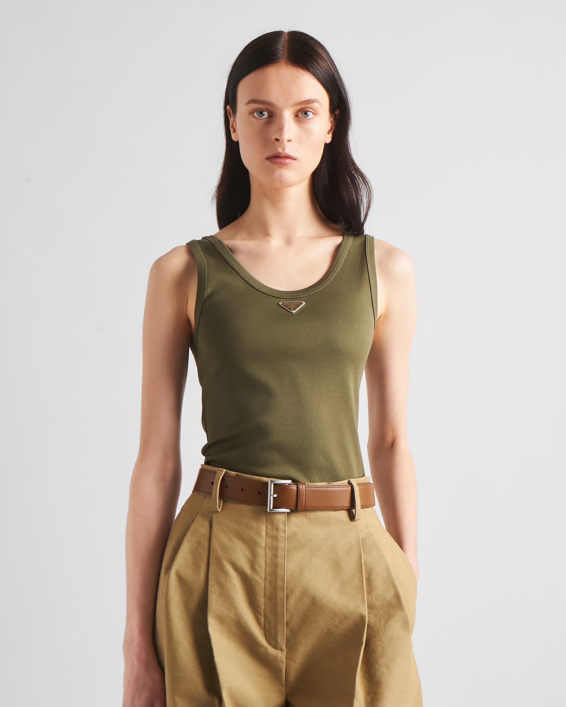 Selva Green Ribbed Knit Top | PRADA - United States