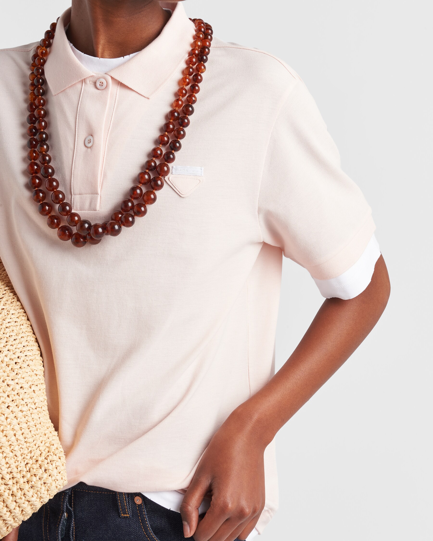 Peach Piqué And Jersey Polo Shirt | PRADA