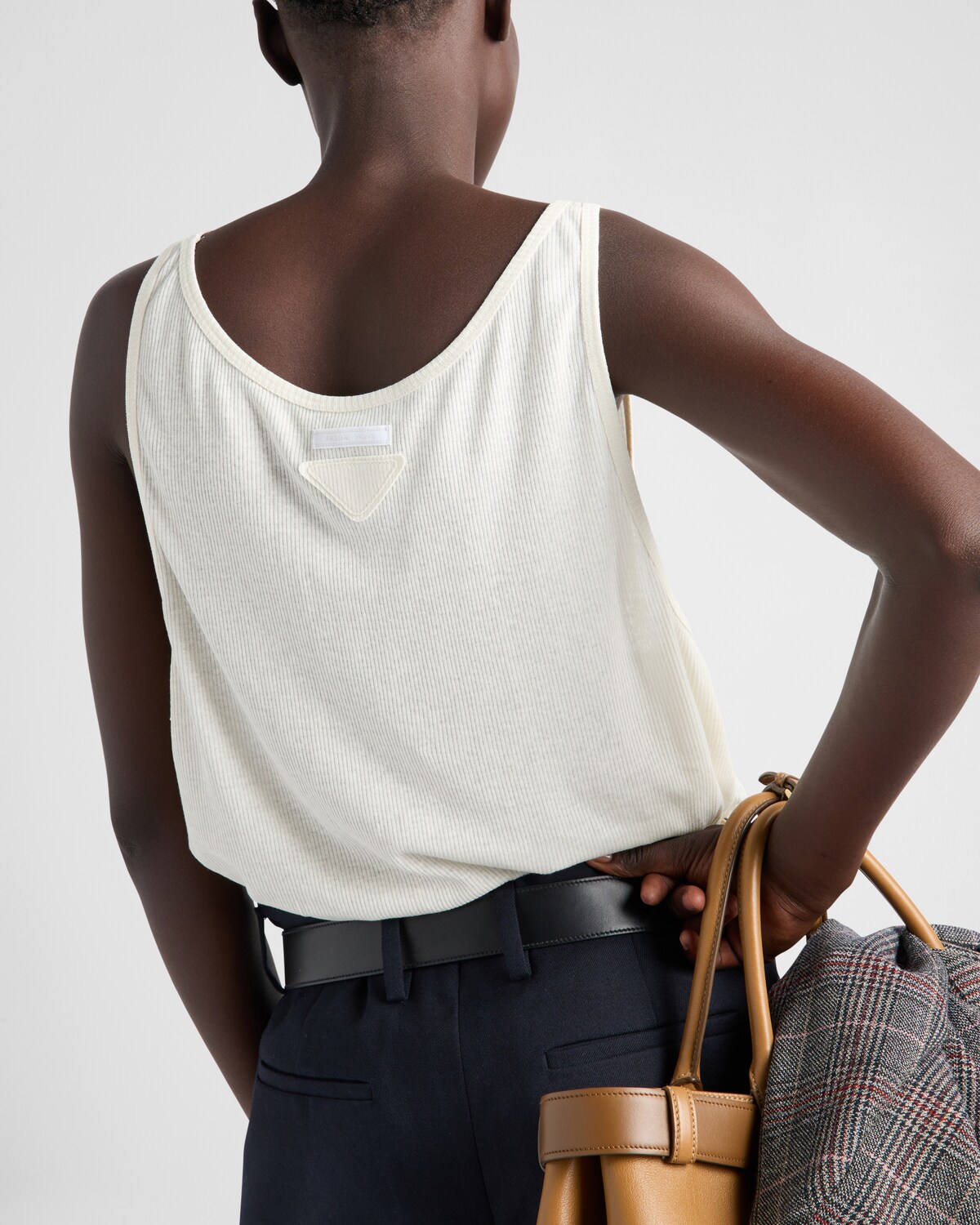 Natural Ribbed Knit Tank Top | PRADA