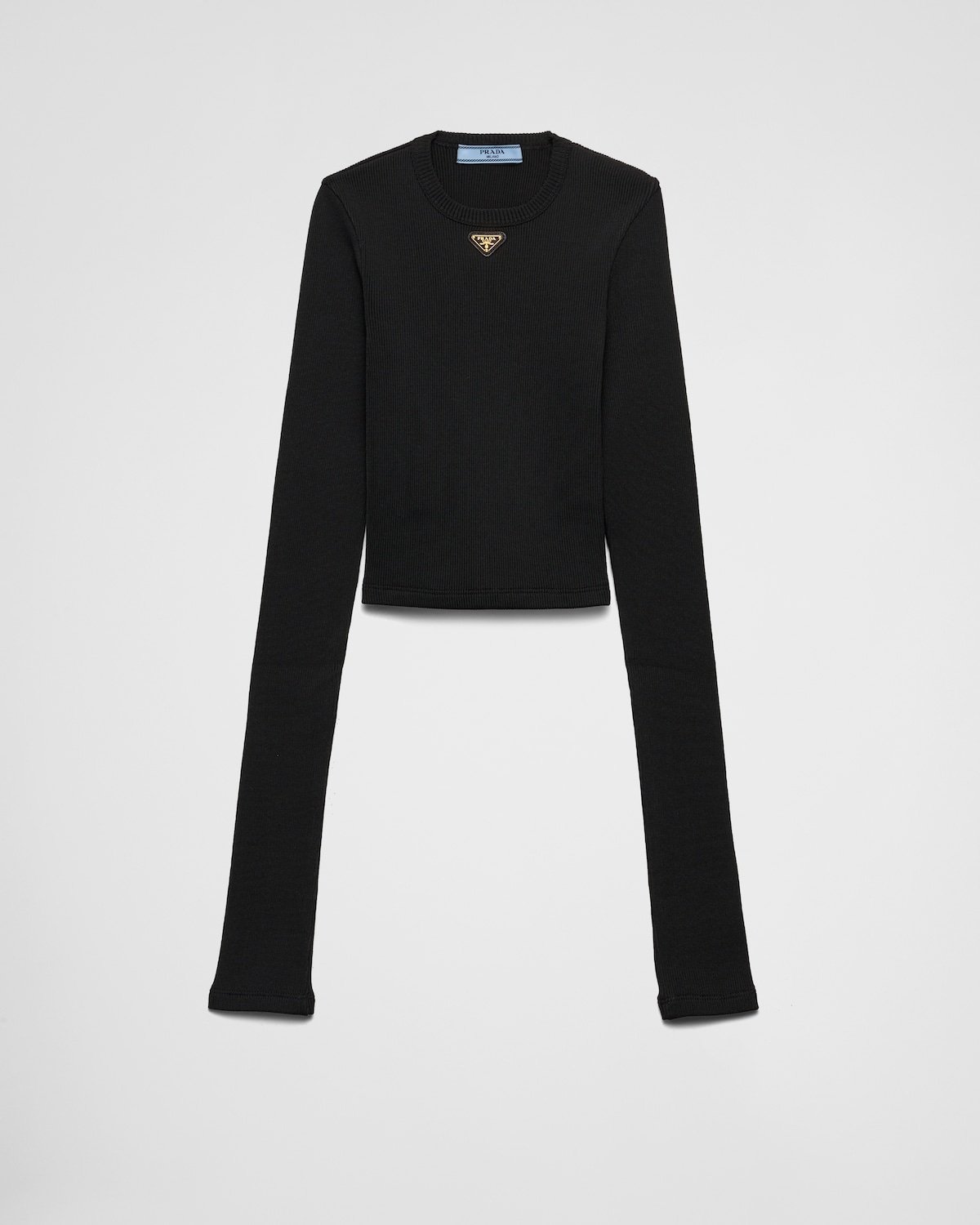 Black Ribbed Knit Jersey Top | PRADA