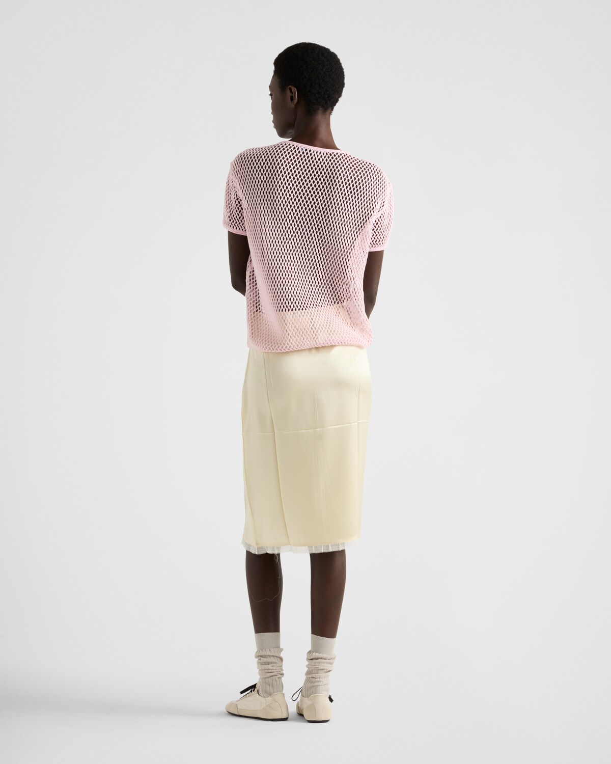 Petal Pink Cotton Mesh Top | PRADA