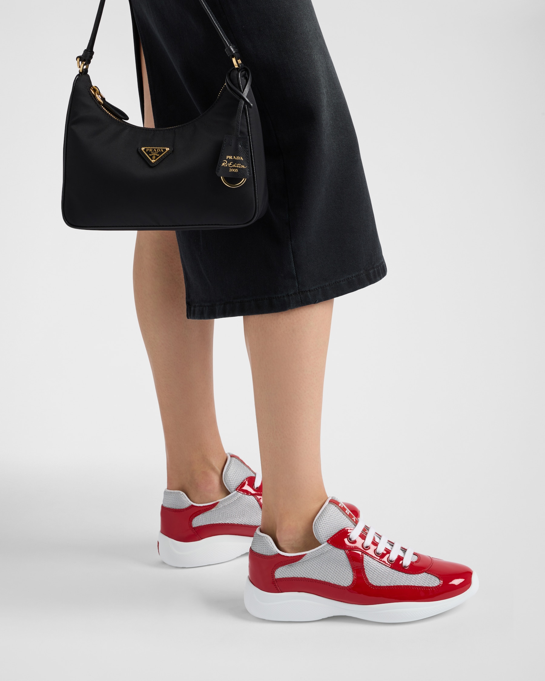 Red Prada America's Cup Biker Fabric Sneakers | PRADA