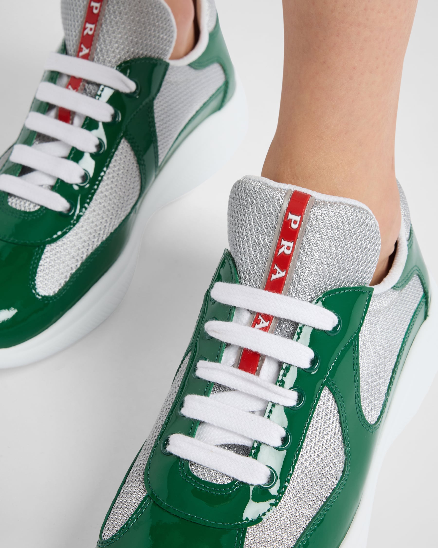 Green Prada America's Cup Biker Fabric Sneakers | PRADA