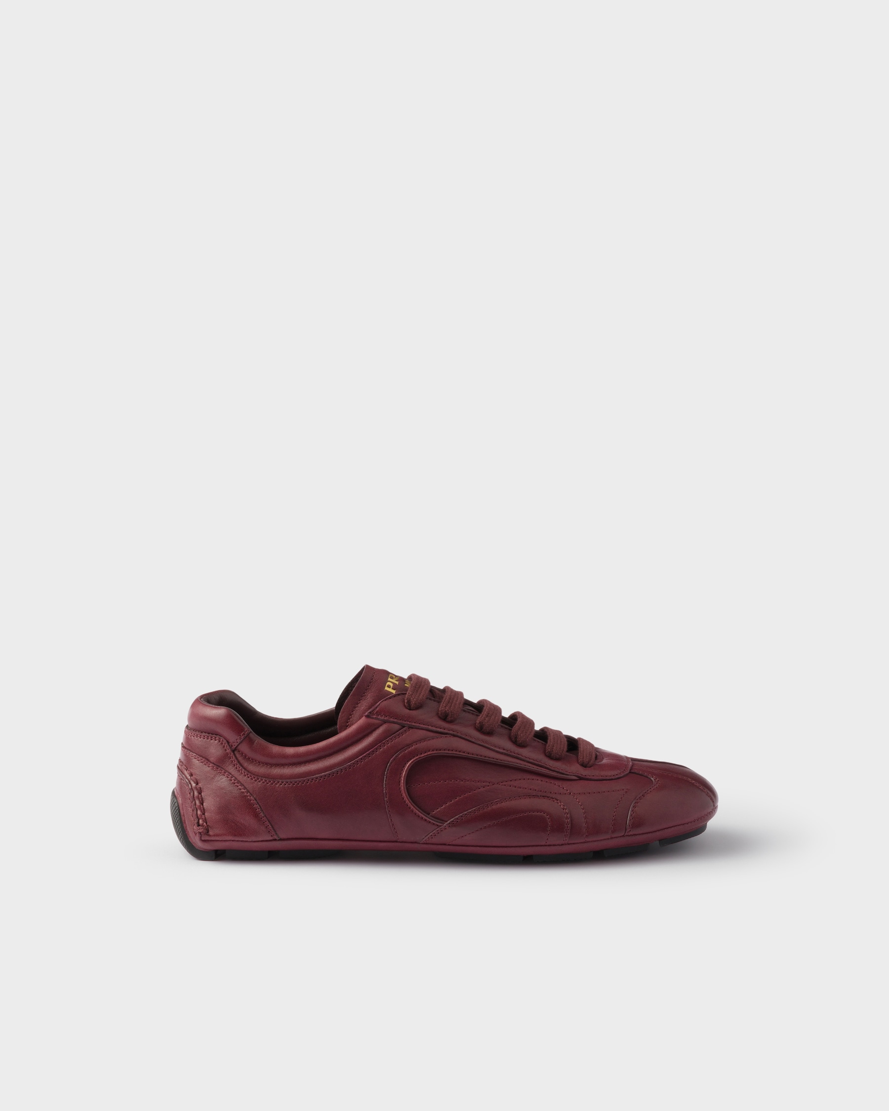 Burgundy Montecarlo Re-edition 2005 Antiqued Nappa Leather Sneakers | PRADA