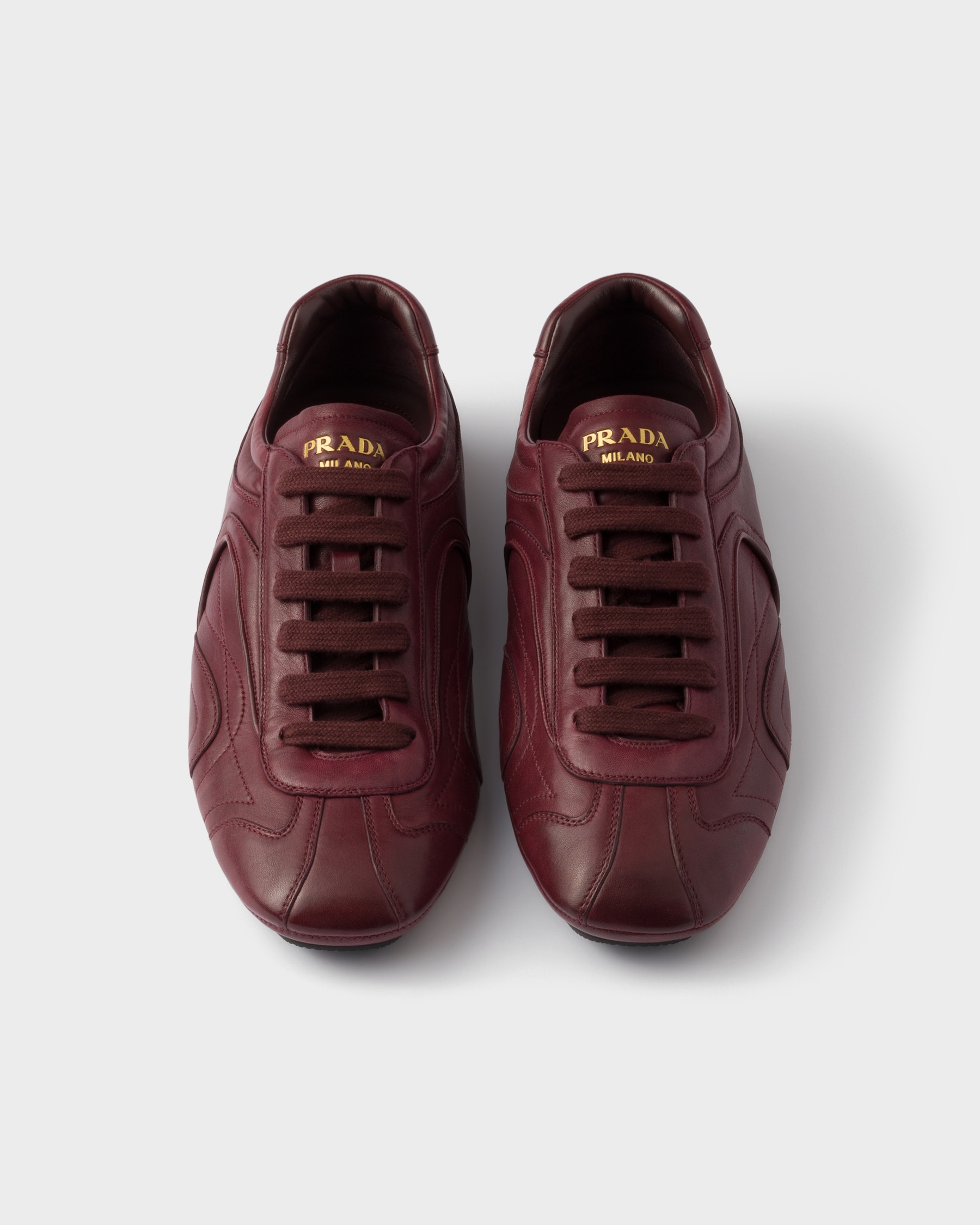 Burgundy Montecarlo Re-edition 2005 Antiqued Nappa Leather Sneakers | PRADA