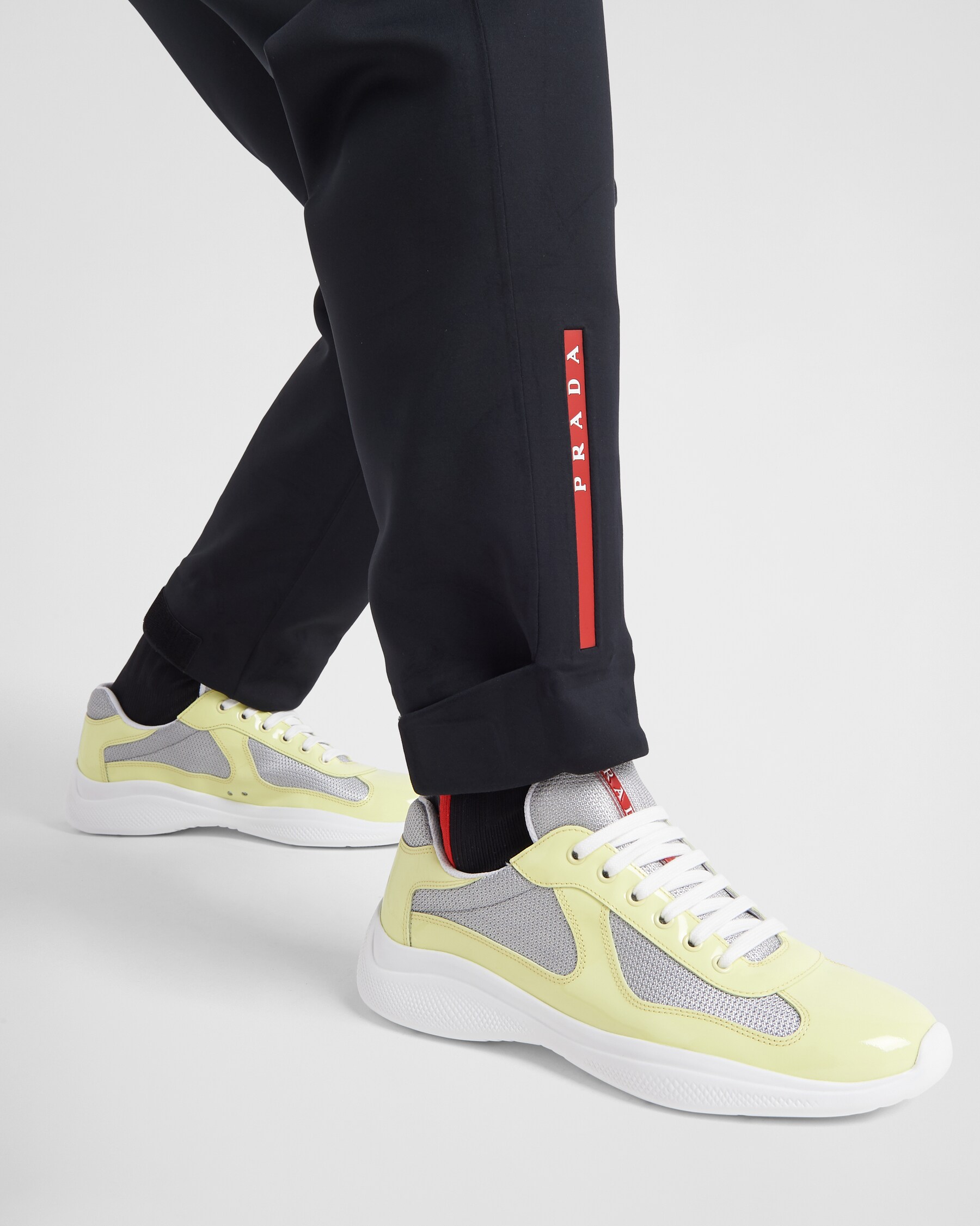 Pollen Yellow/silver Prada America's Cup Patent Leather And Bike Fabric Sneakers | PRADA