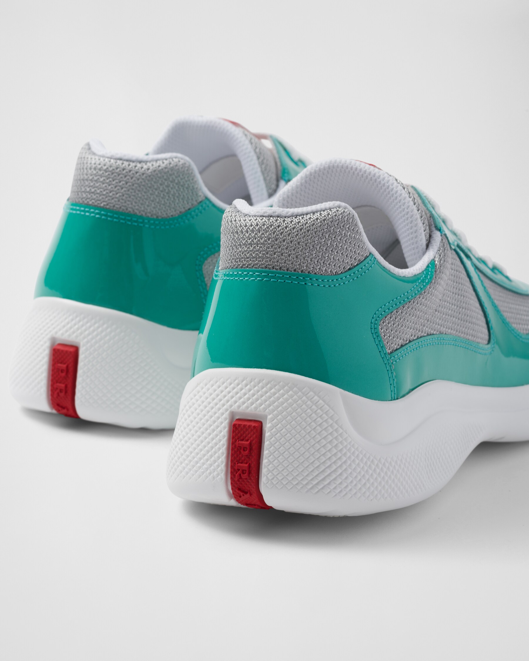 Jade/silver Prada America's Cup Patent Leather And Bike Fabric Sneakers ...