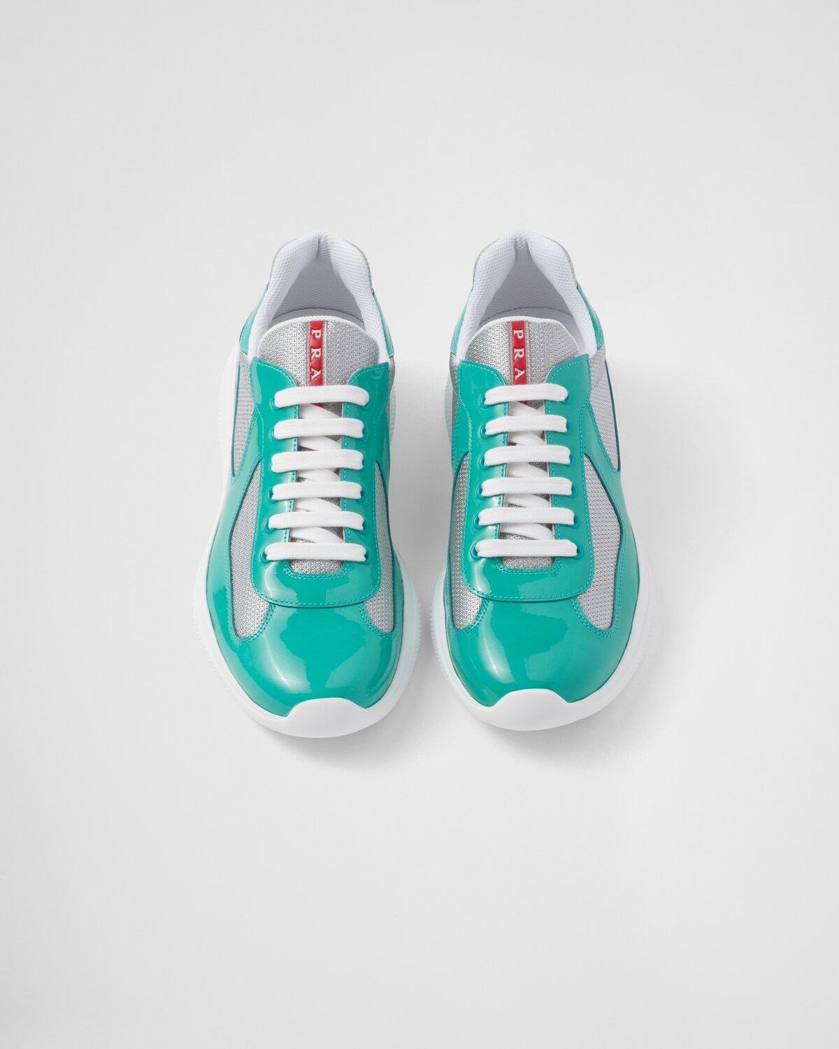 Jade/silver Prada America's Cup Patent Leather And Bike Fabric Sneakers ...